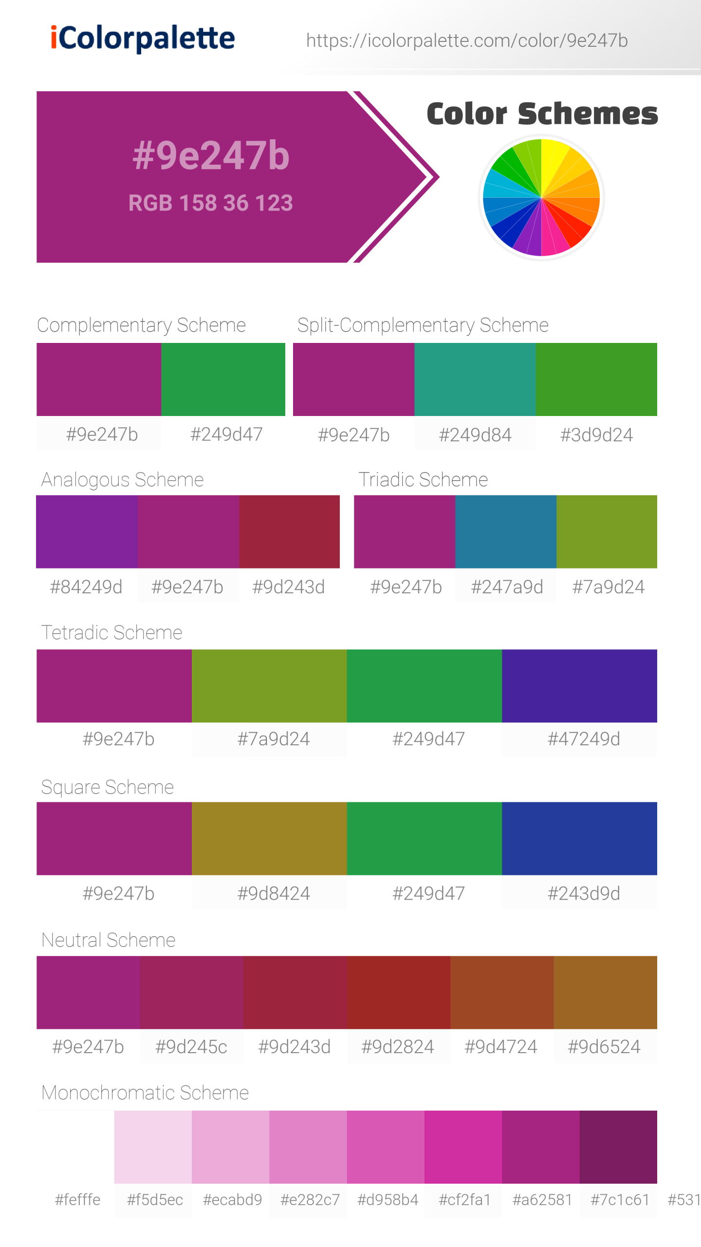 Pantone 2415 Cp Color | Hex color Code #9E247B information | Hsl | Rgb ...