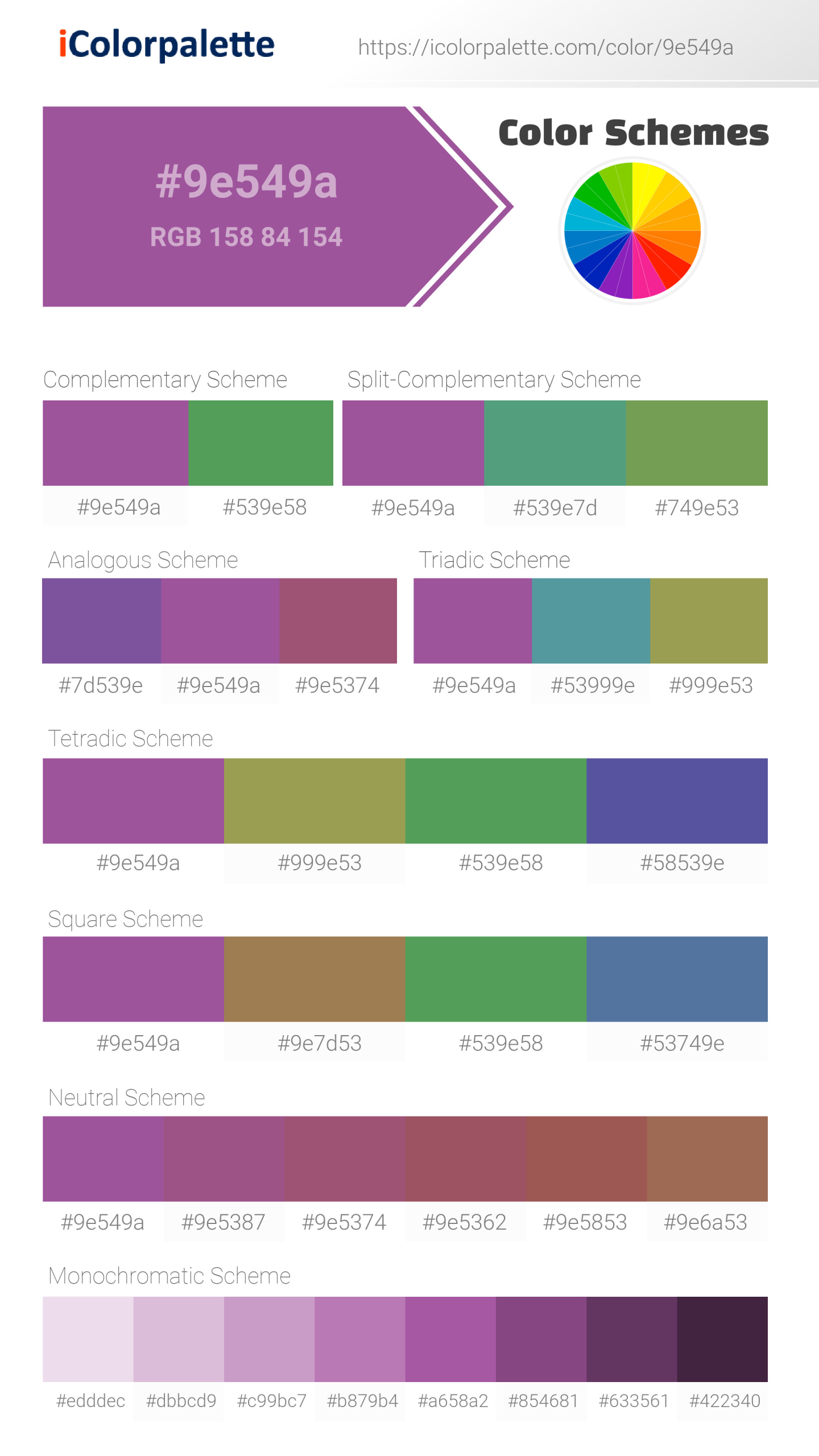 Hex Color #9e549a | Printing Match PANTONE 254 U | Color conversion ...