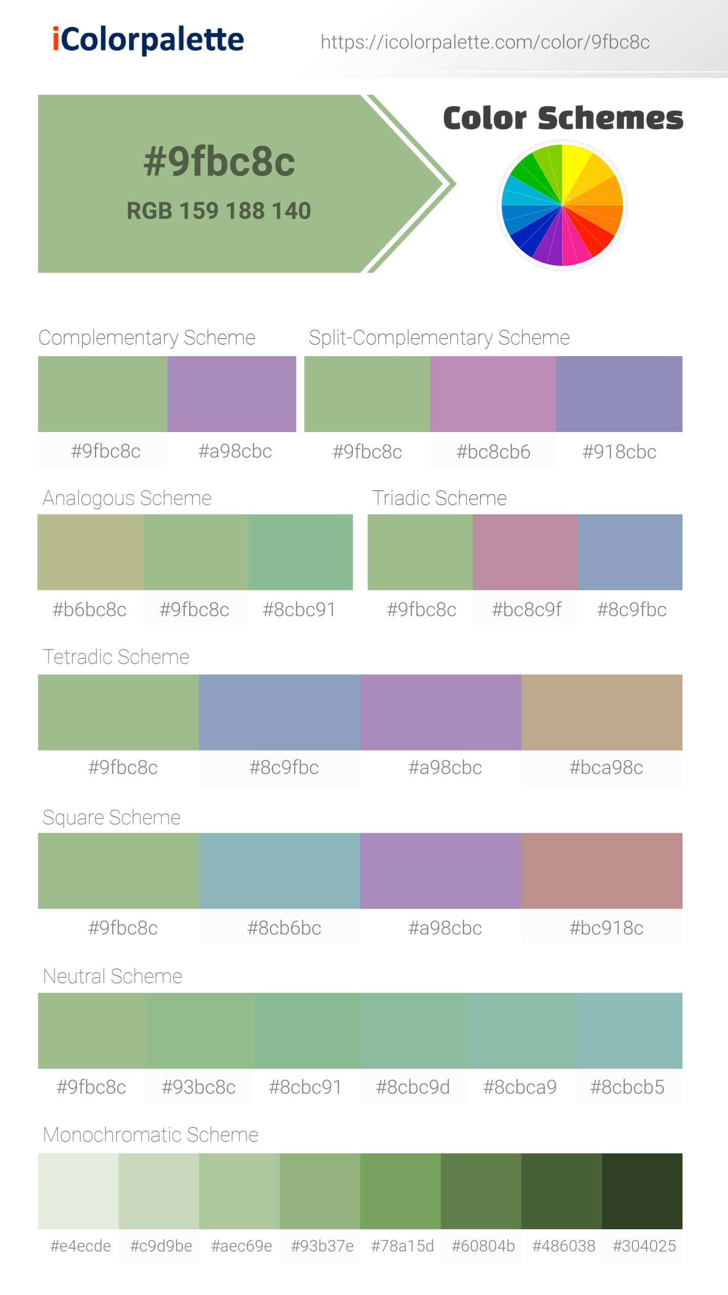Pantone P 149-2 C Color | Hex color Code #9FBC8C information | Hsl ...
