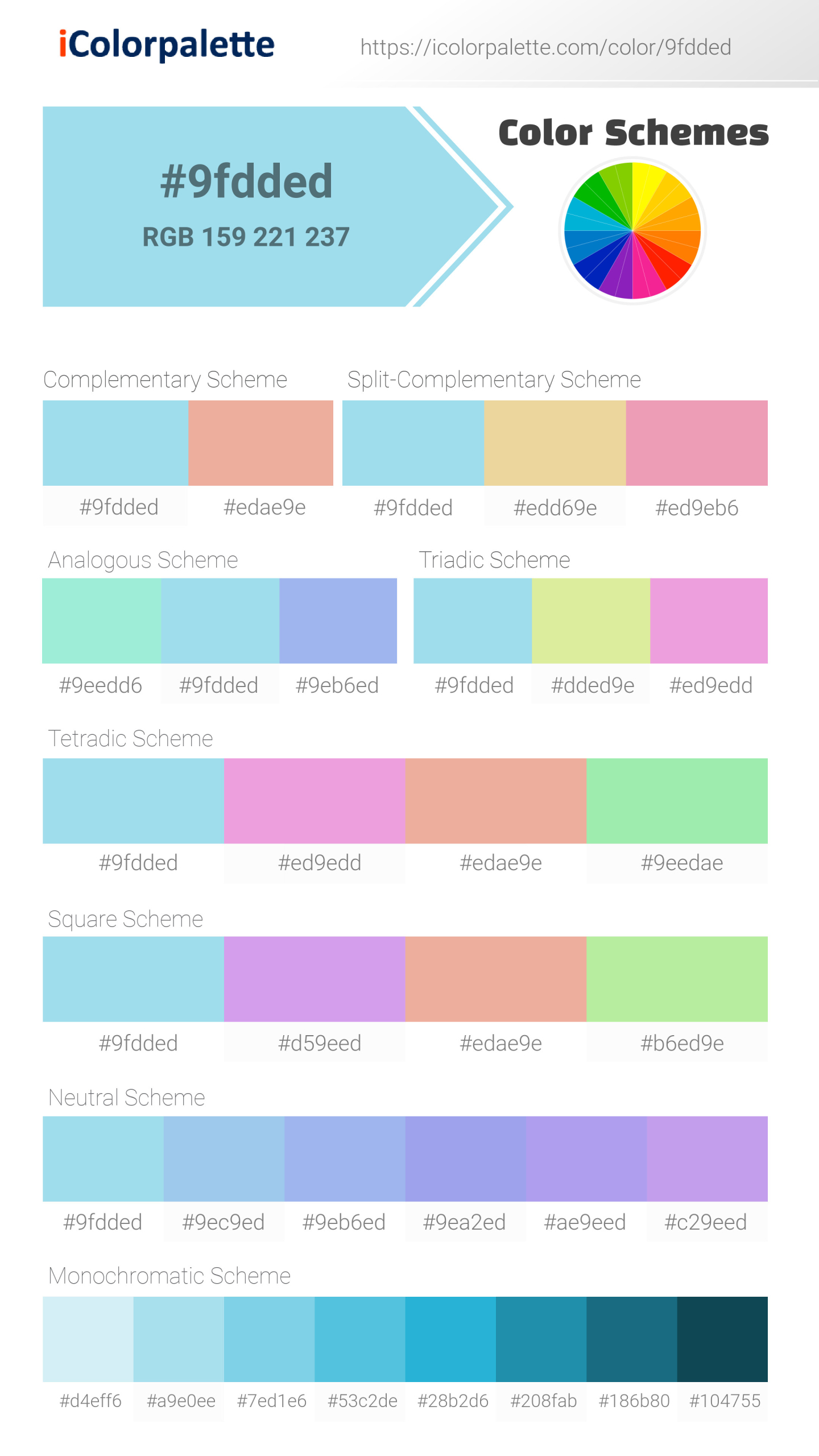 Hex Color #9fdded information | Hsl | Rgb | Pantone