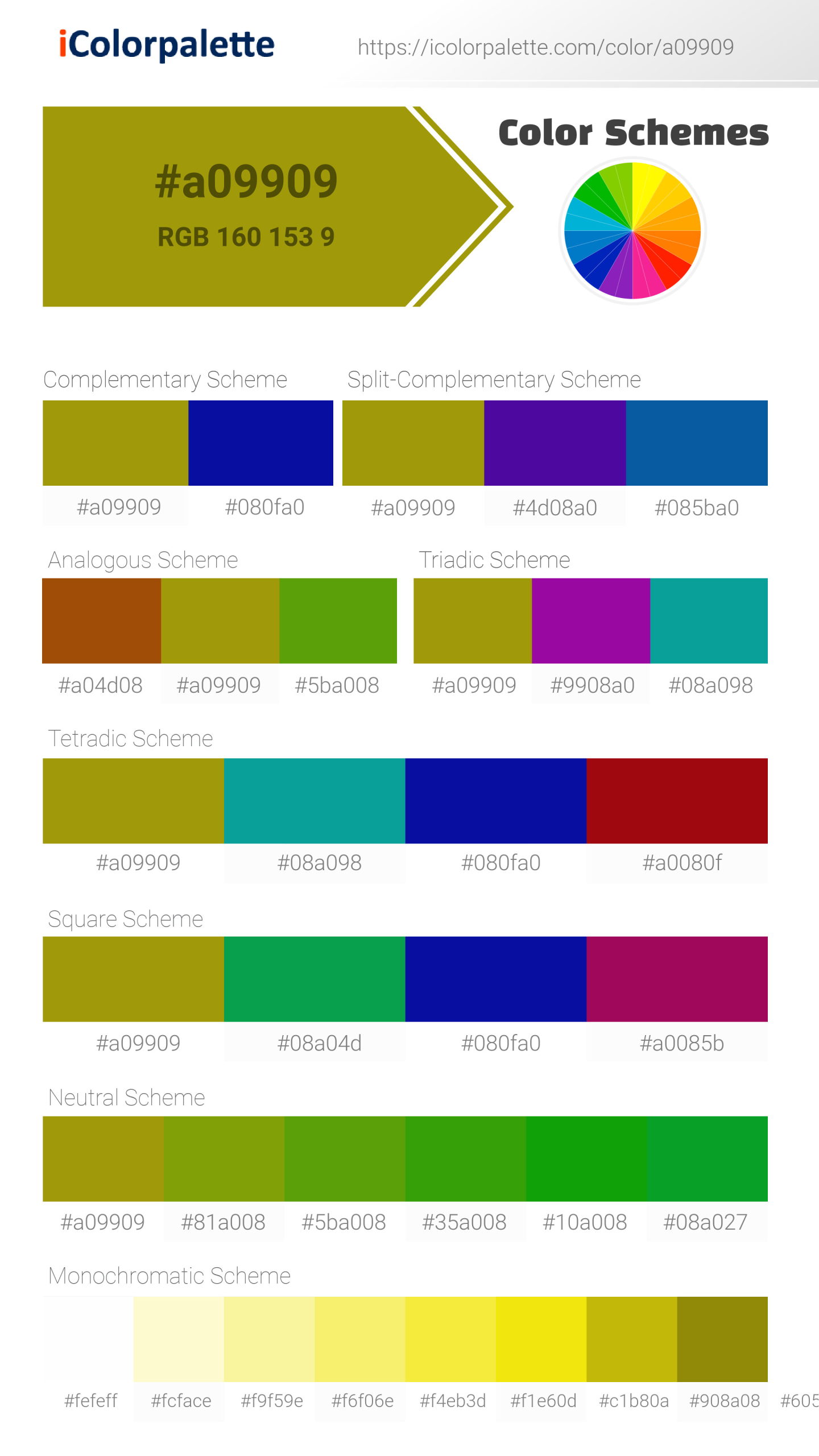 Guava Green (similar) Color | a09909 information | Hsl | Rgb | Pantone