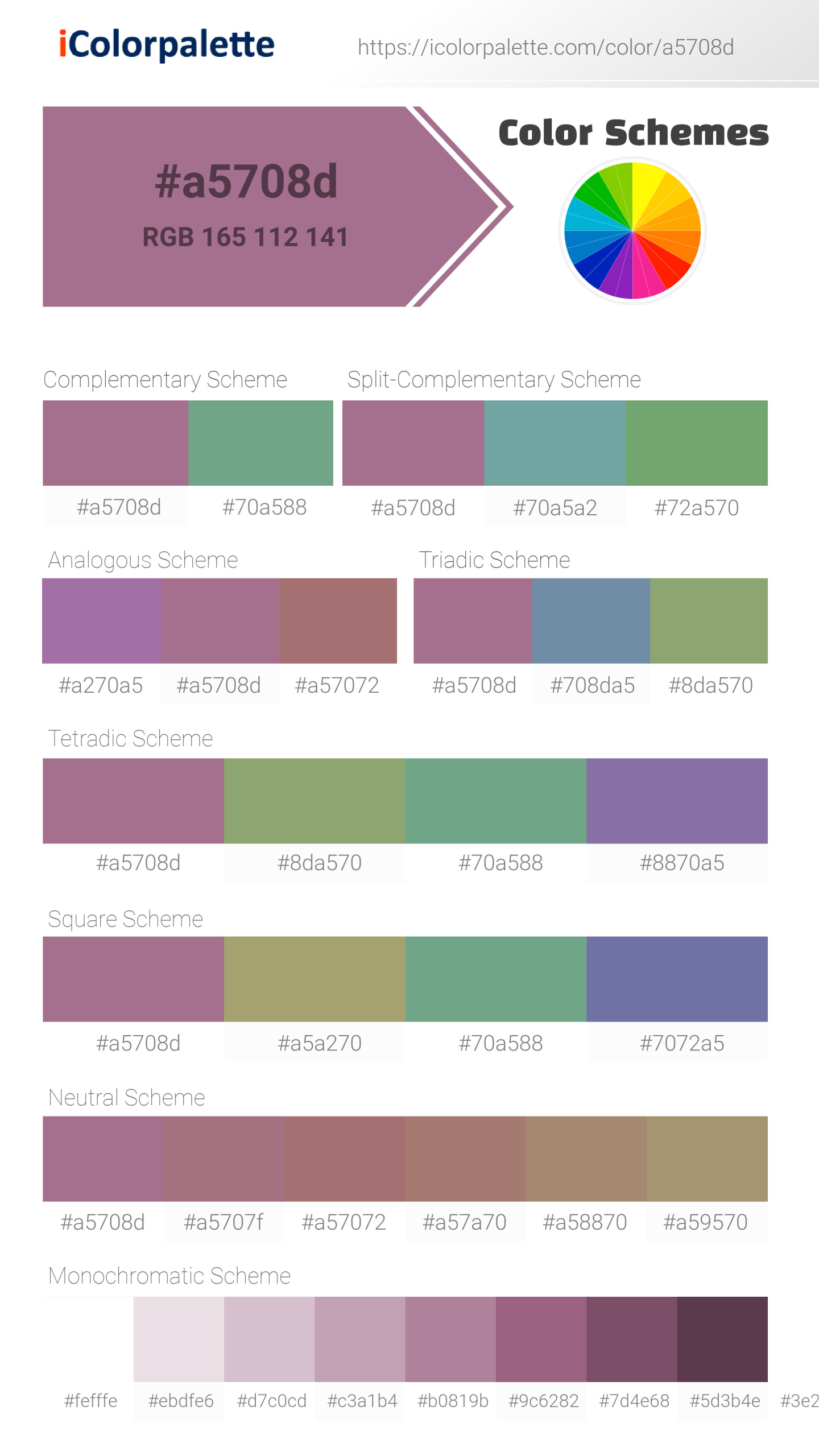 Hex Color #a5708d information | Hsl | Rgb | Pantone