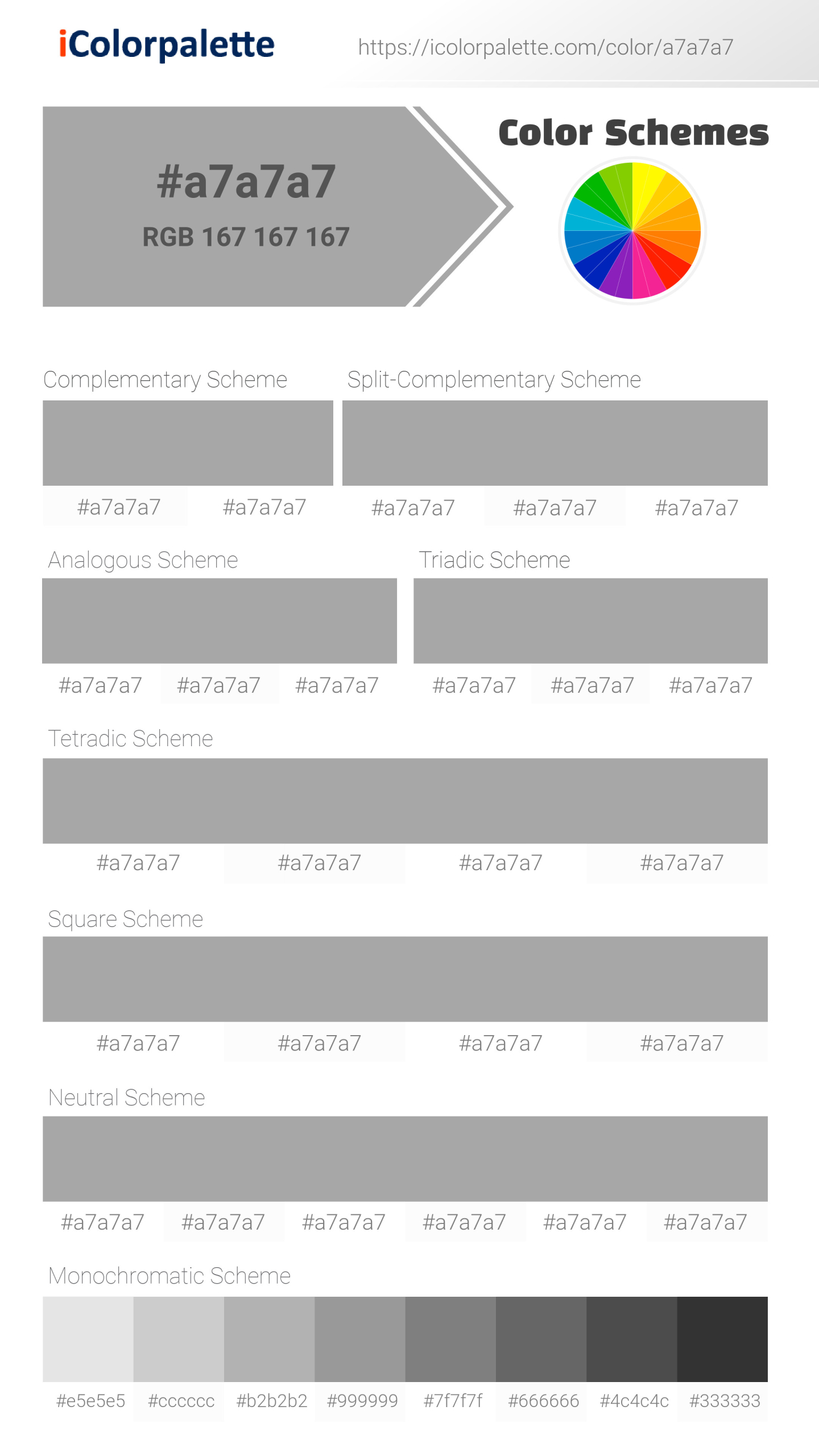 Quicksilver (similar) Color | a7a7a7 information | Hsl | Rgb | Pantone