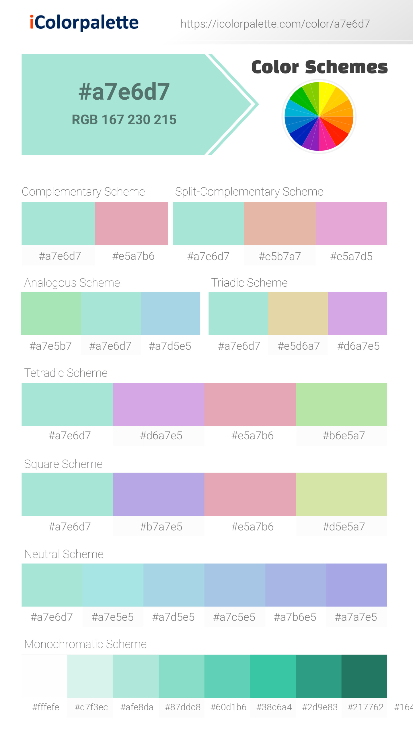 Hex Color #a7e6d7 information | Hsl | Rgb | Pantone