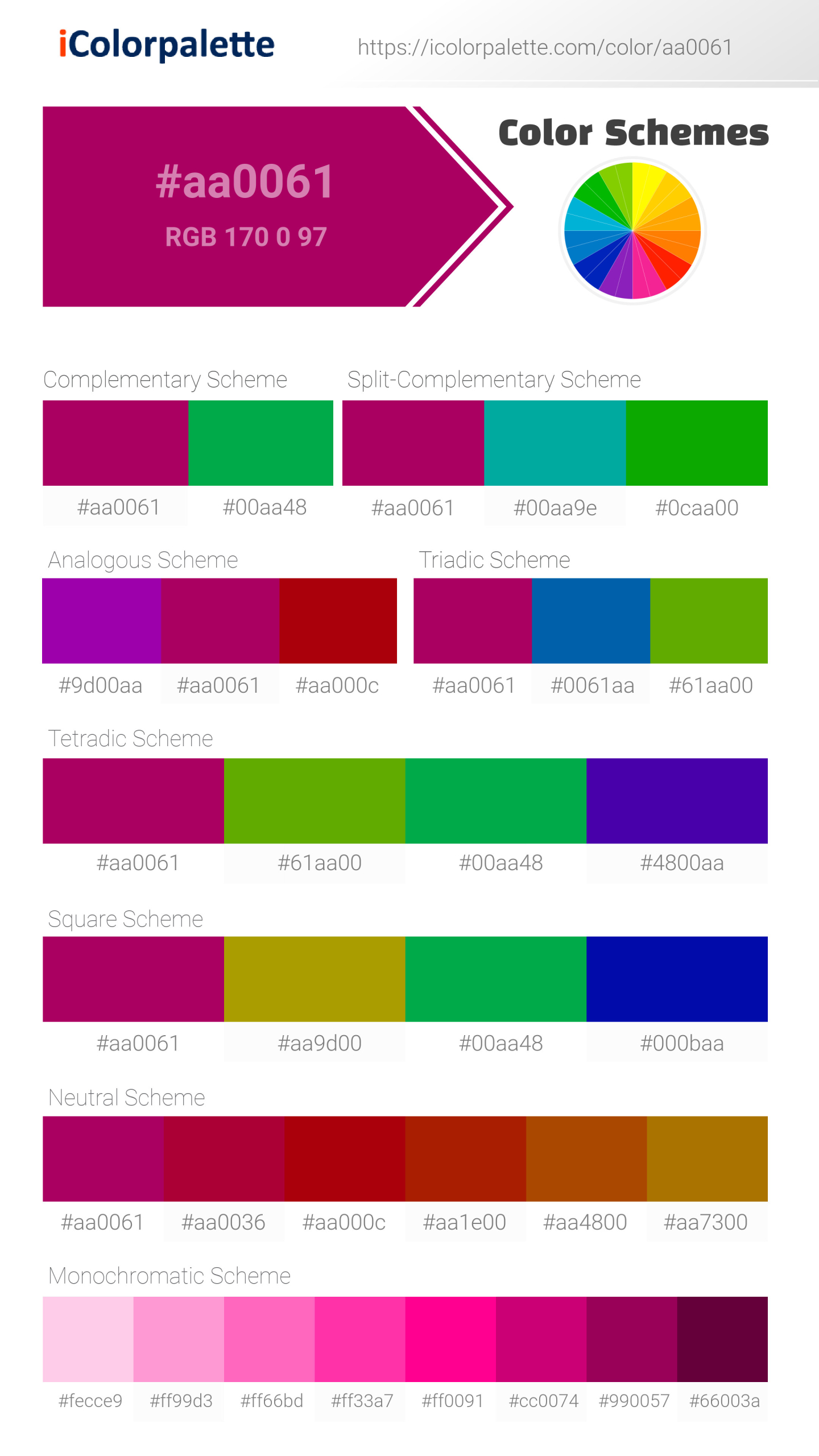 Pantone 227 C Color | Hex color Code #AA0061 information | Hsl | Rgb ...