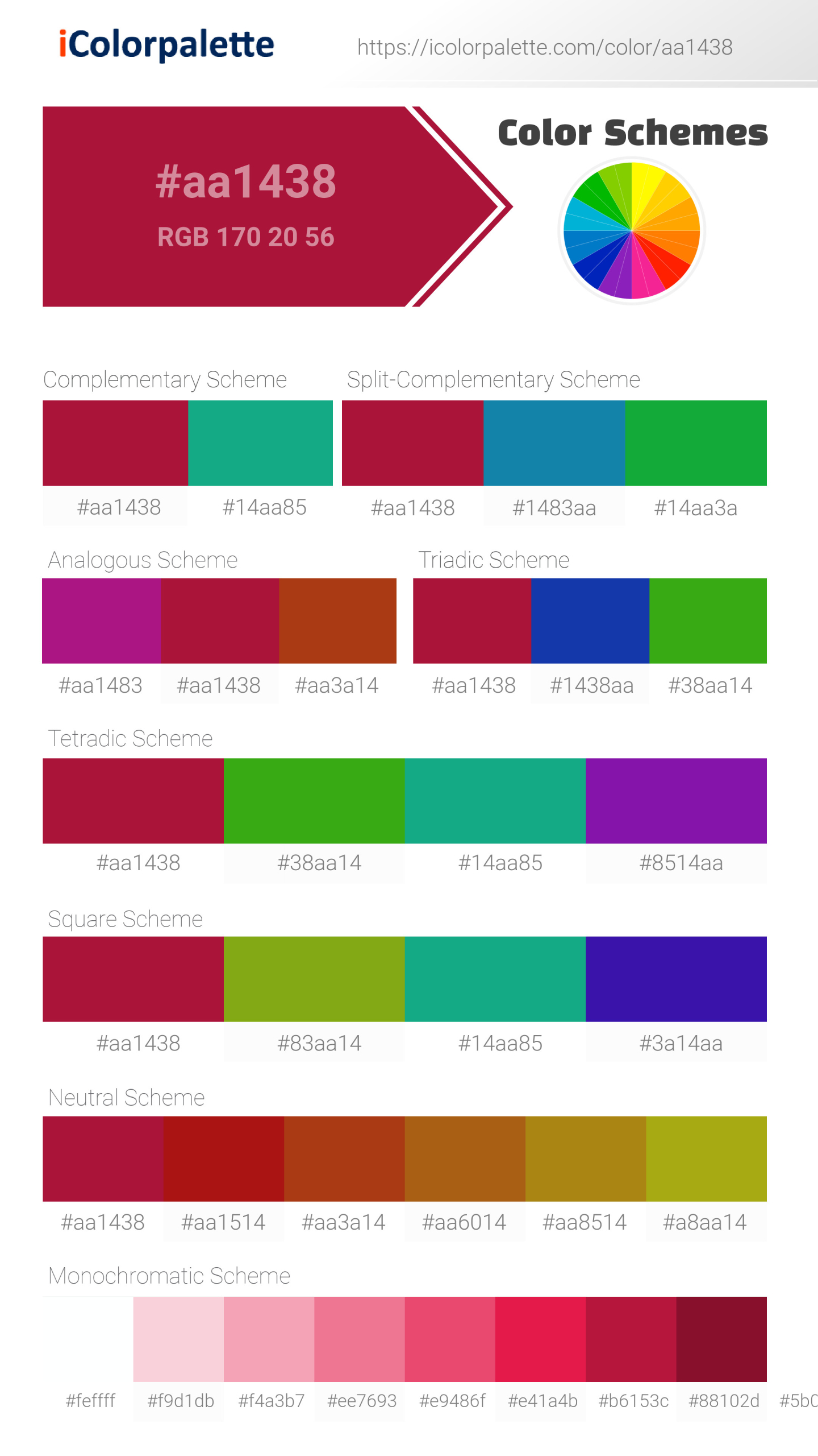 Rouge (similar) Color | aa1438 information | Hsl | Rgb | Pantone