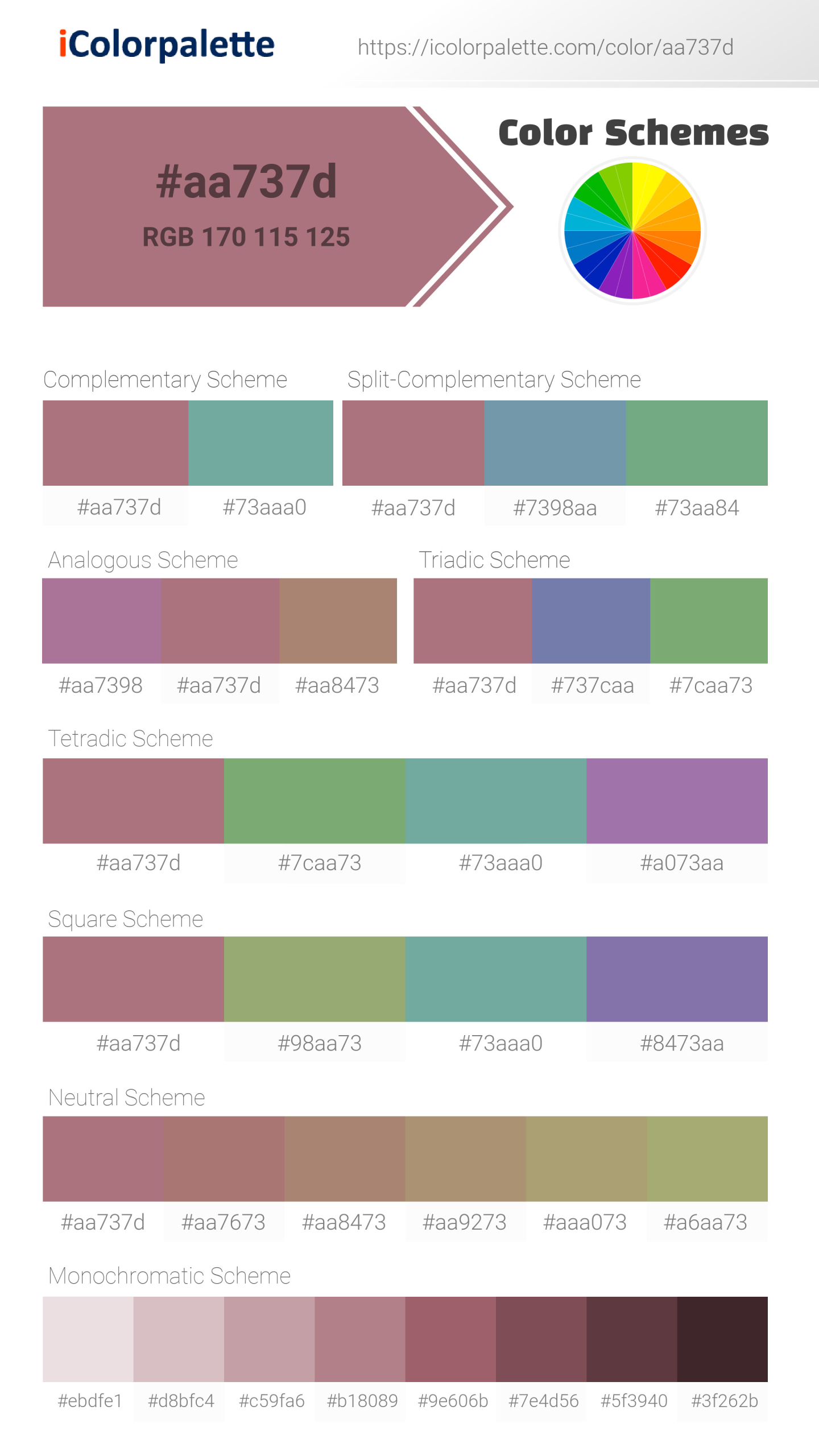 Hex Color #aa737d | Pantone PANTONE 17-1609 TPG | Hsl | Rgb