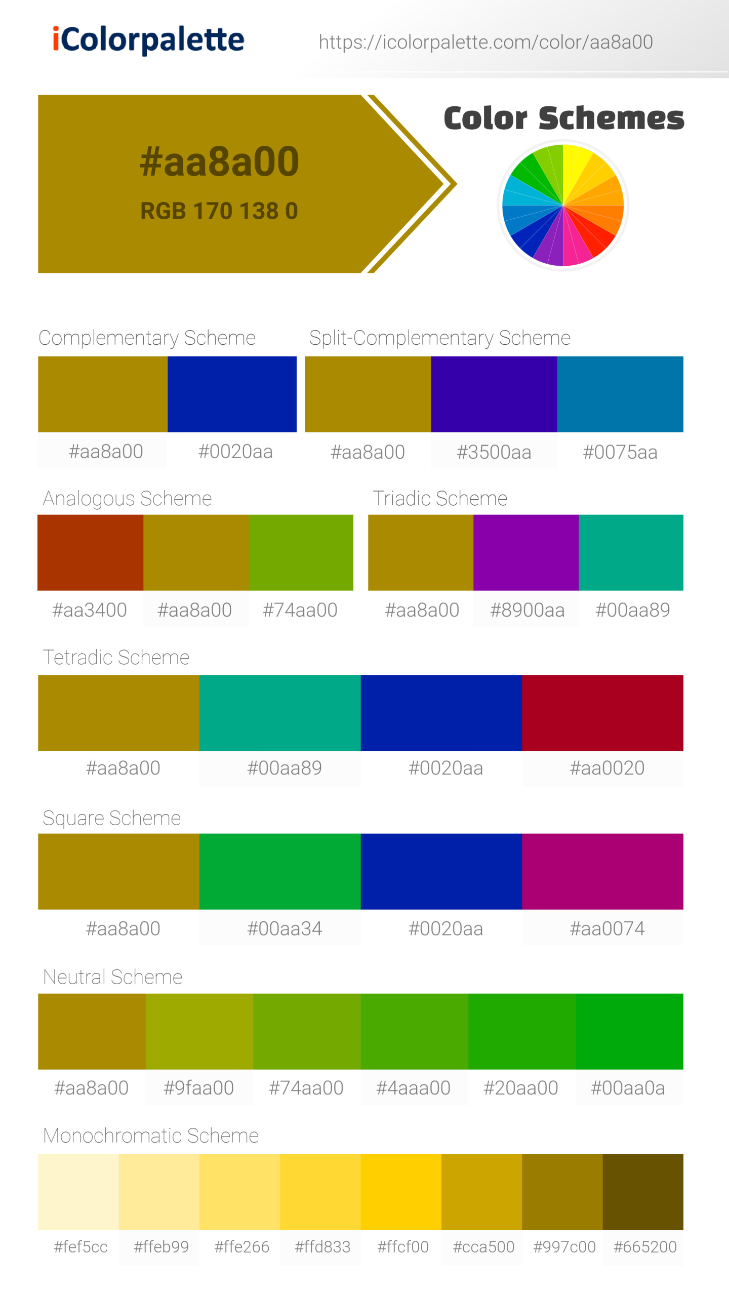 Pantone 111 C Color | Hex color Code #AA8A00 information | Hsl | Rgb ...
