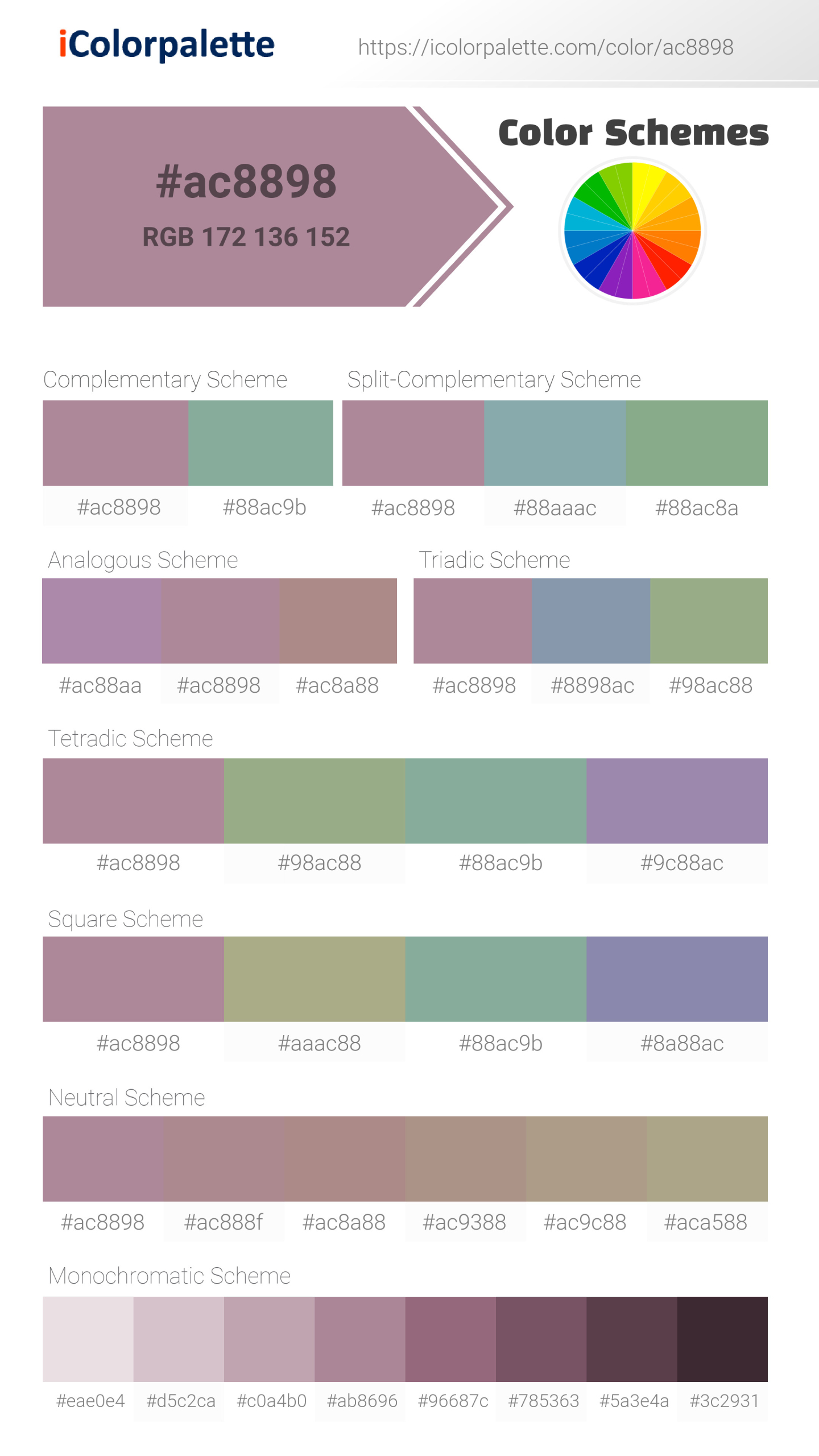 Reserve (similar) Color | ac8898 information | Hsl | Rgb | Pantone