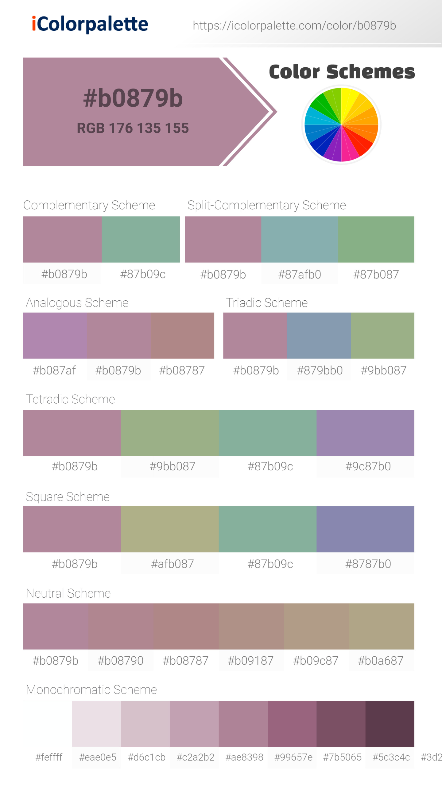 Hex Color #b0879b information | Hsl | Rgb | Pantone