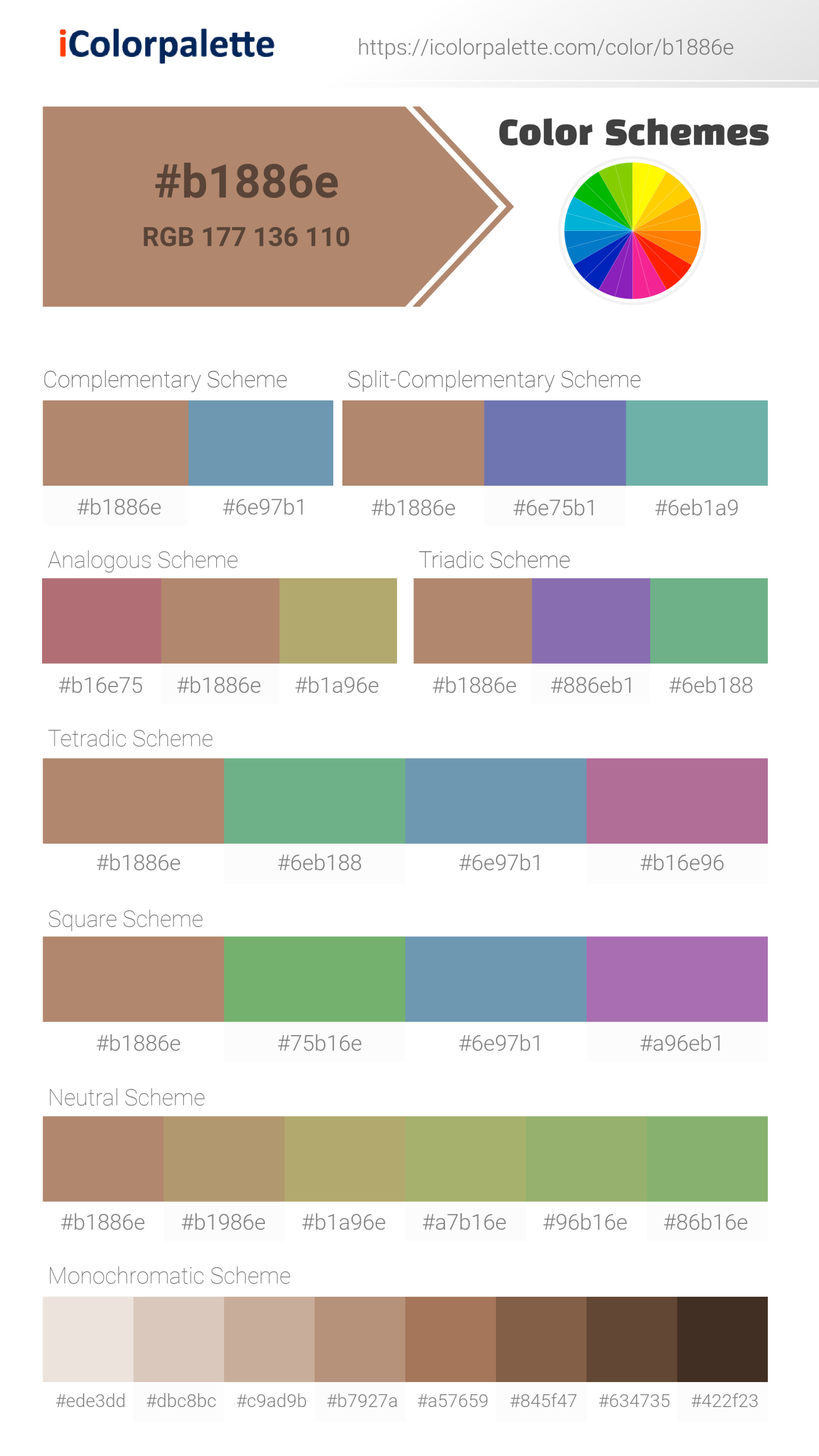 Pantone 16-1323 Tpx Macaroon Color | Hex color Code #B1886E information ...