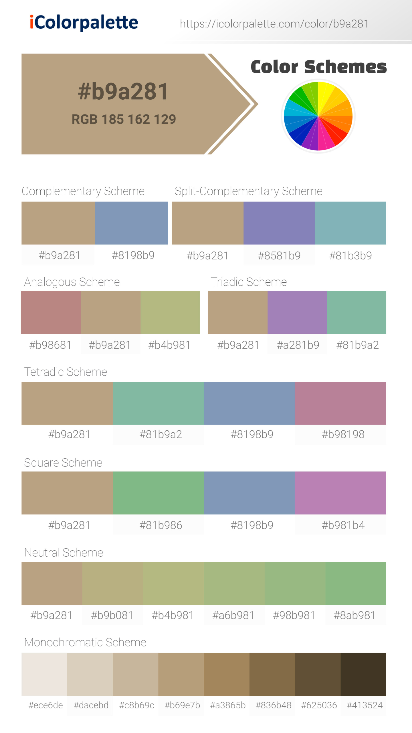 Taupe Color | b9a281 information | Hsl | Rgb | Pantone