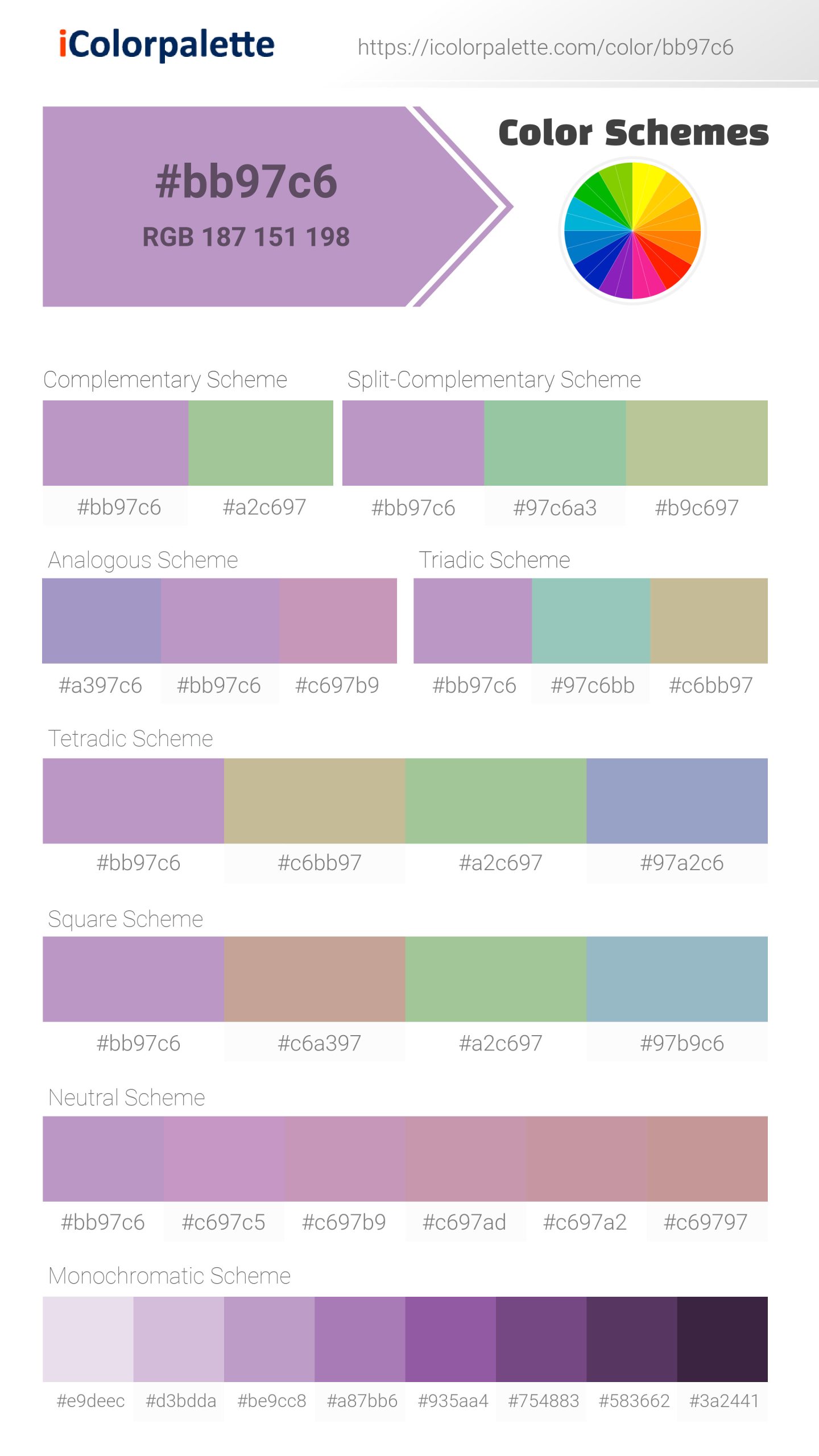 Hex Color #bb97c6 | Printing Match PANTONE 16-3617 TPG | Color ...