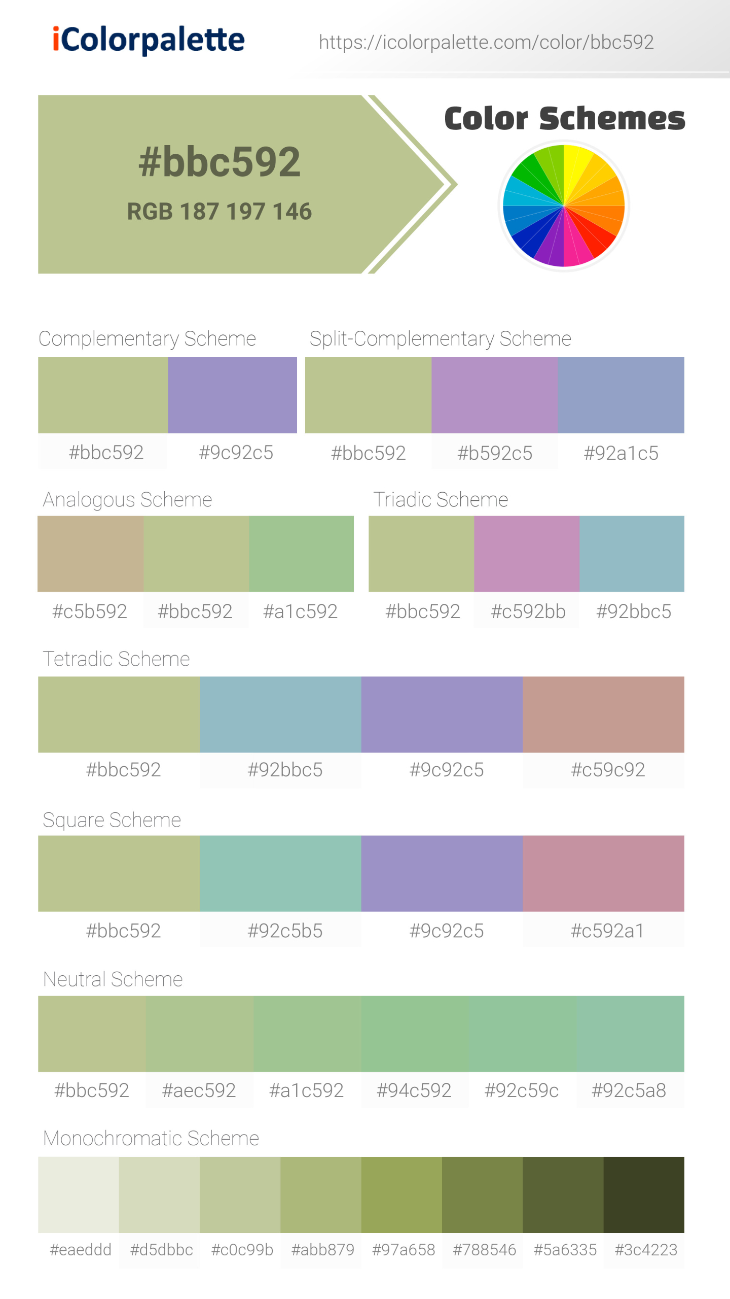Hex Color #bbc592 information | Hsl | Rgb | Pantone