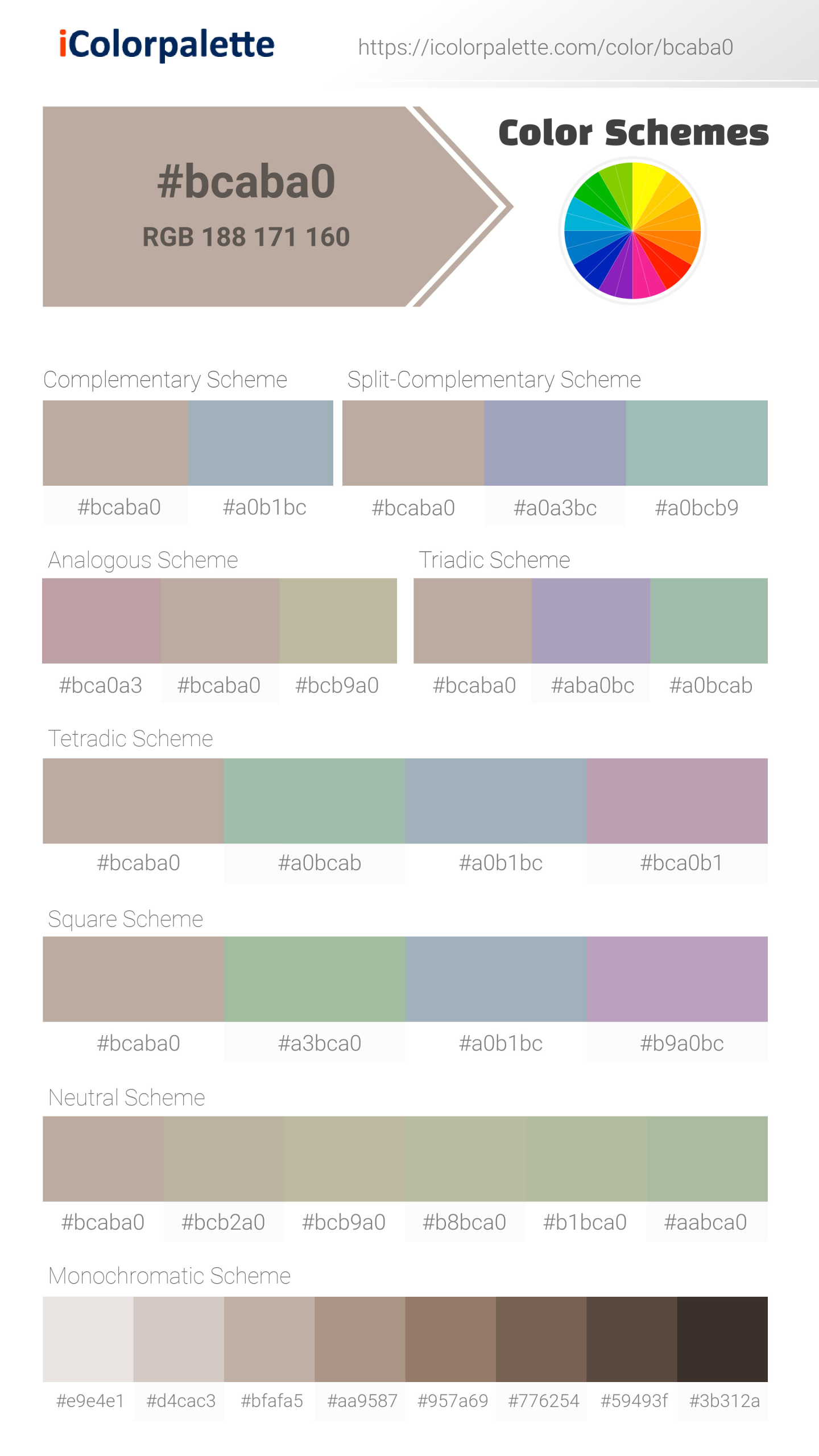 Hex Color #bcaba0 information | Hsl | Rgb | Pantone