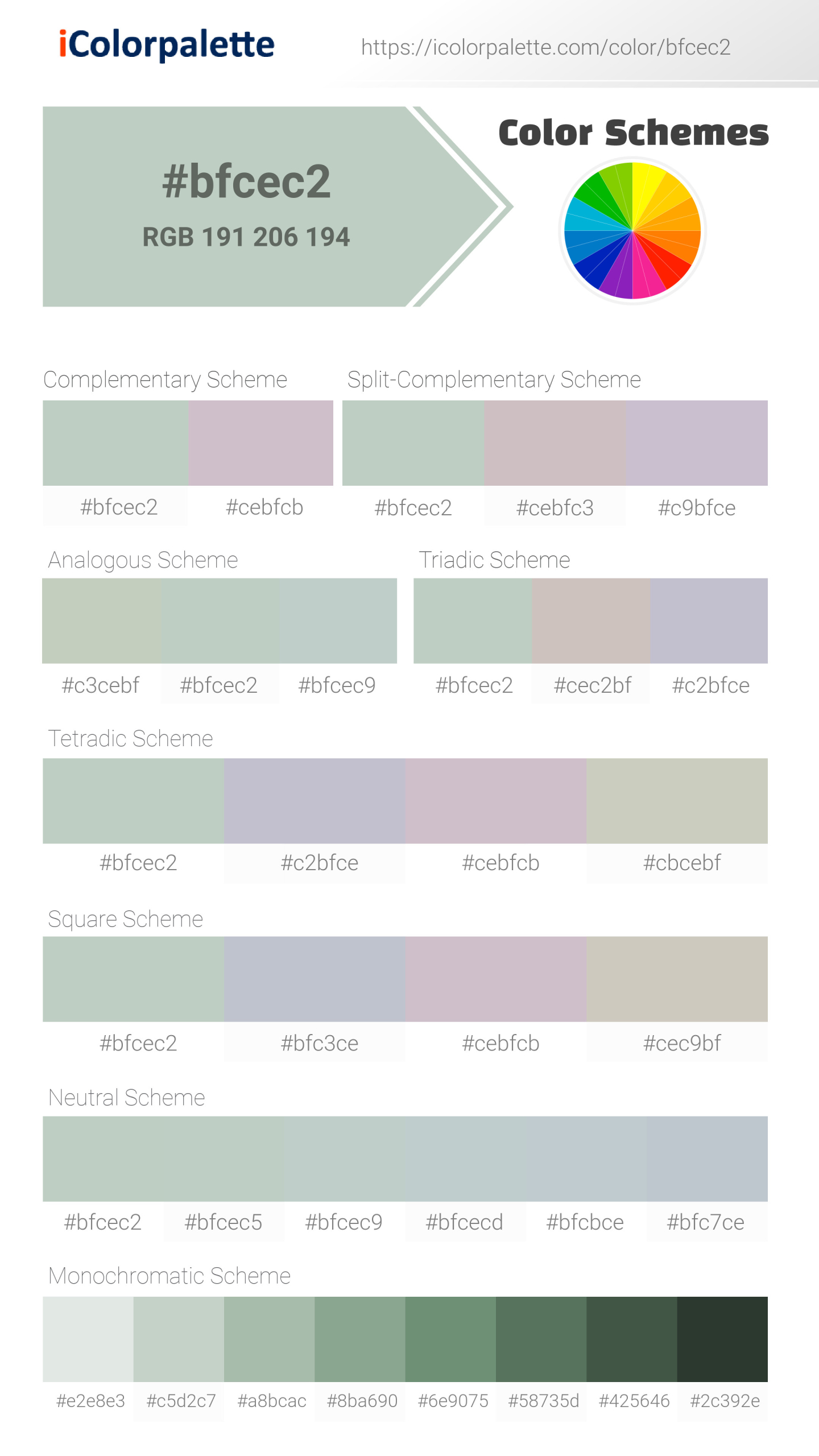 Hex Color #bfcec2 | Printing Match PANTONE 5595 C | Color conversion ...
