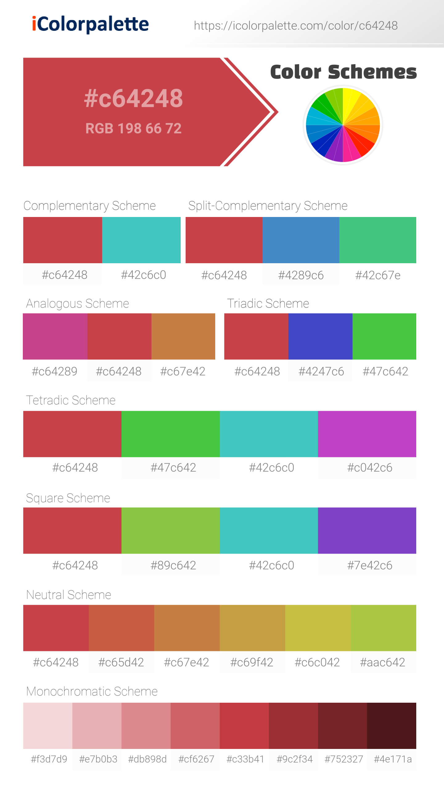 Pantone P 52-15 C Color | Hex color Code #c64248 information | Hsl ...