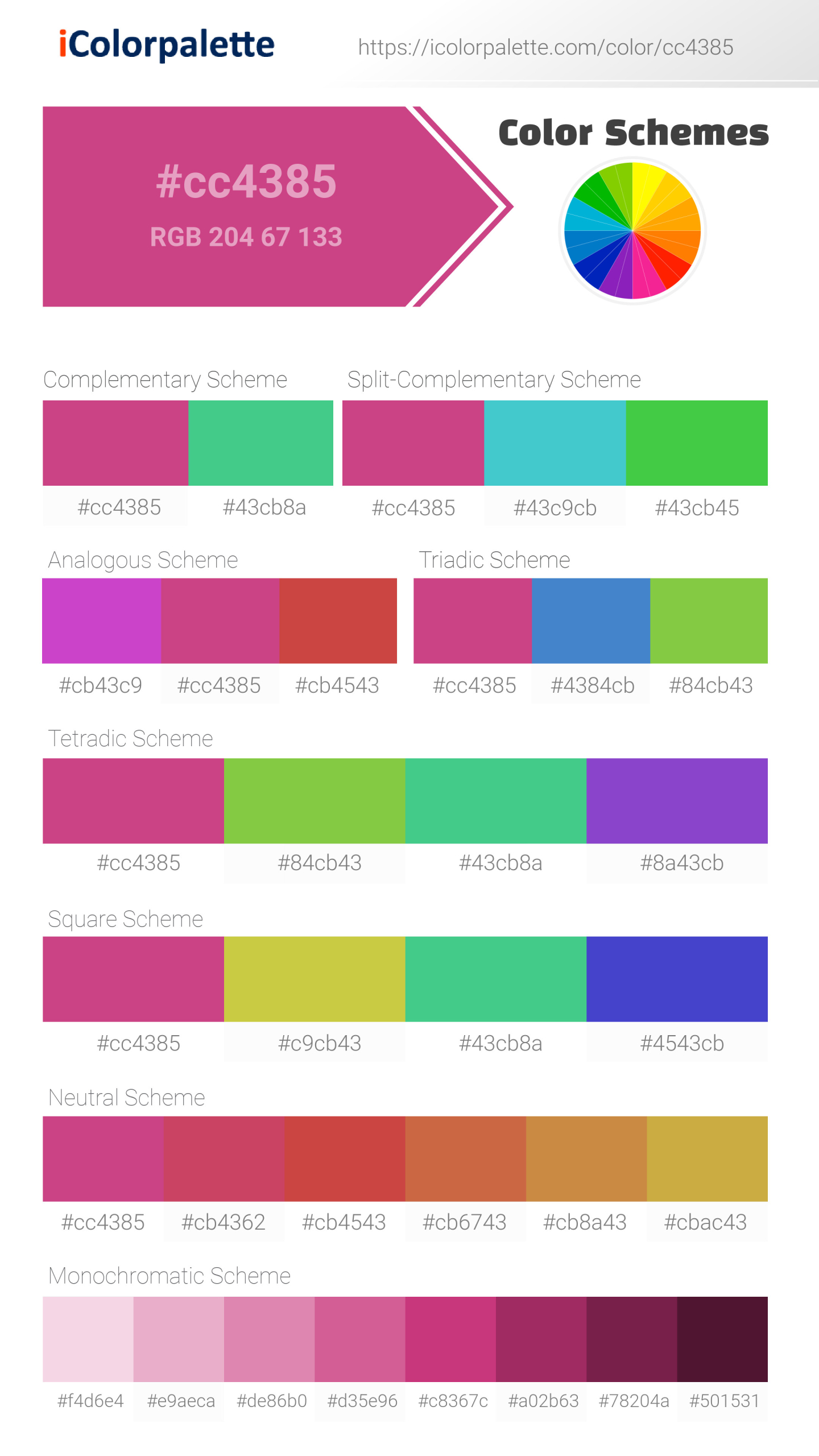 Hex Color #cc4385 information | Hsl | Rgb | Pantone