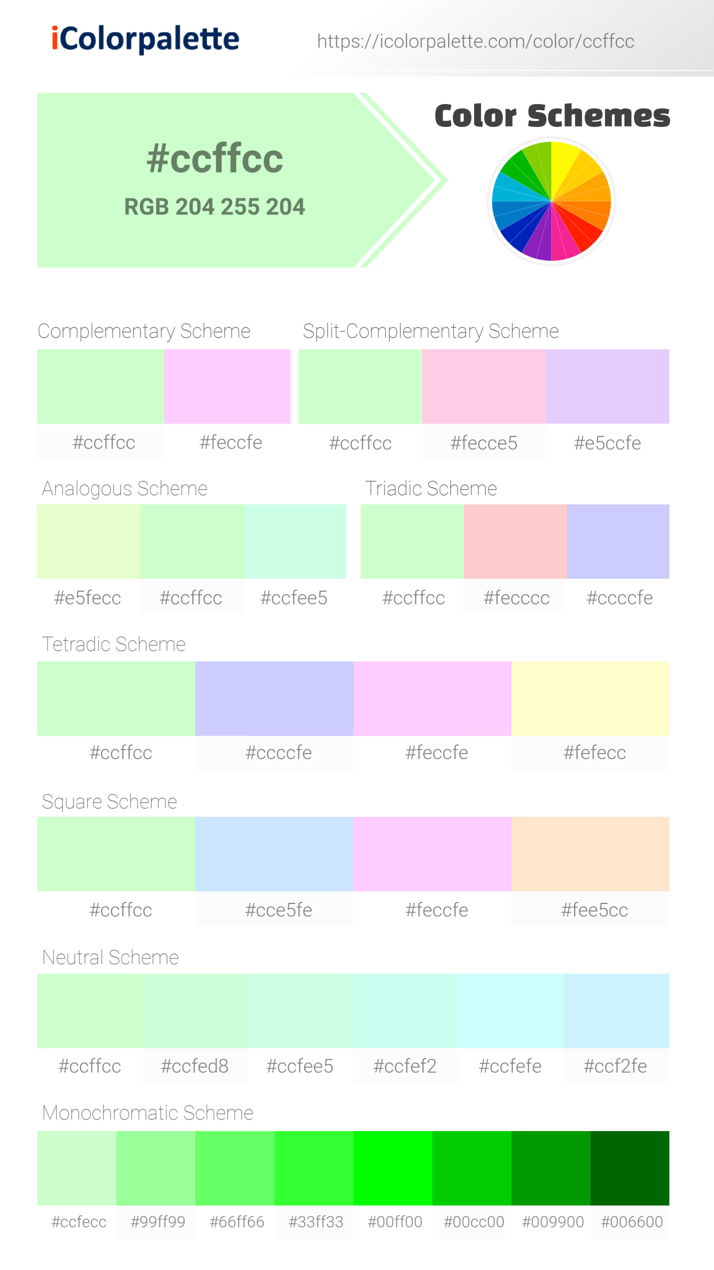 Distilled Moss Color | ccffcc information | Hsl | Rgb | Pantone