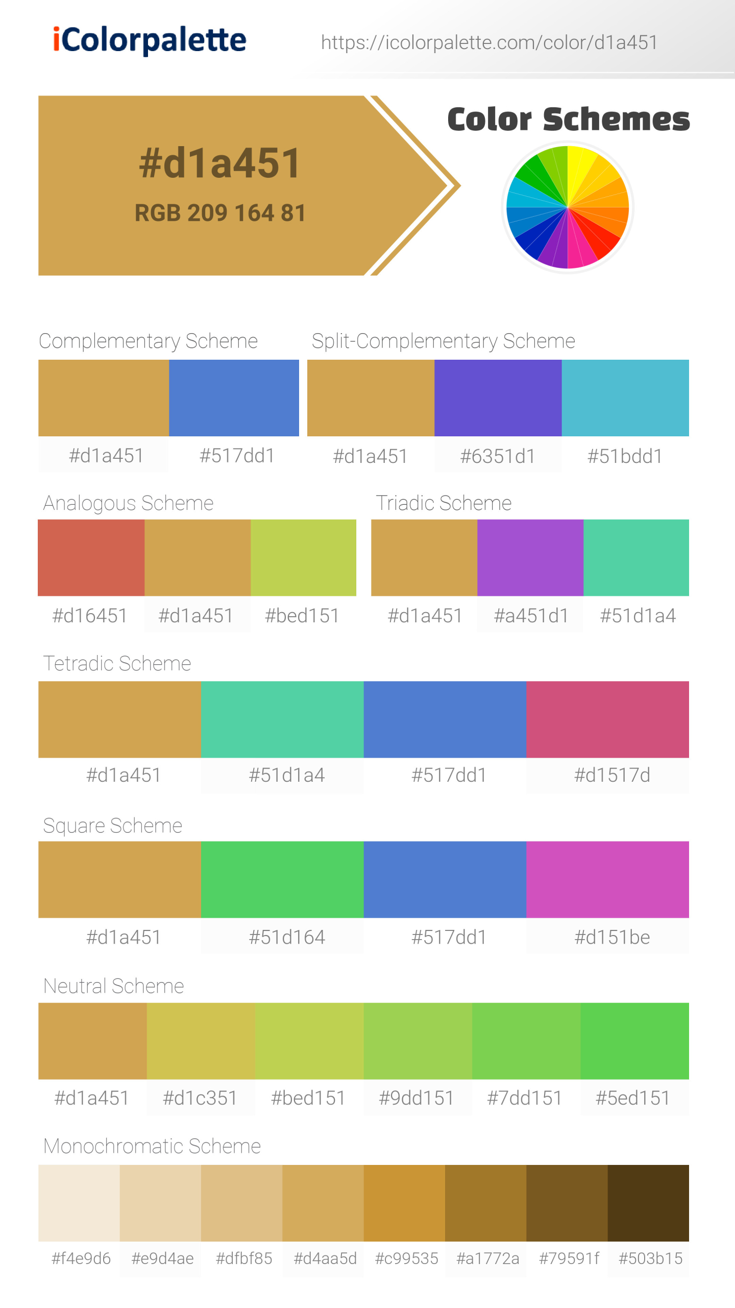 Hex Color #d1a451 | Printing Match PANTONE 16-0947 TPG | Color ...