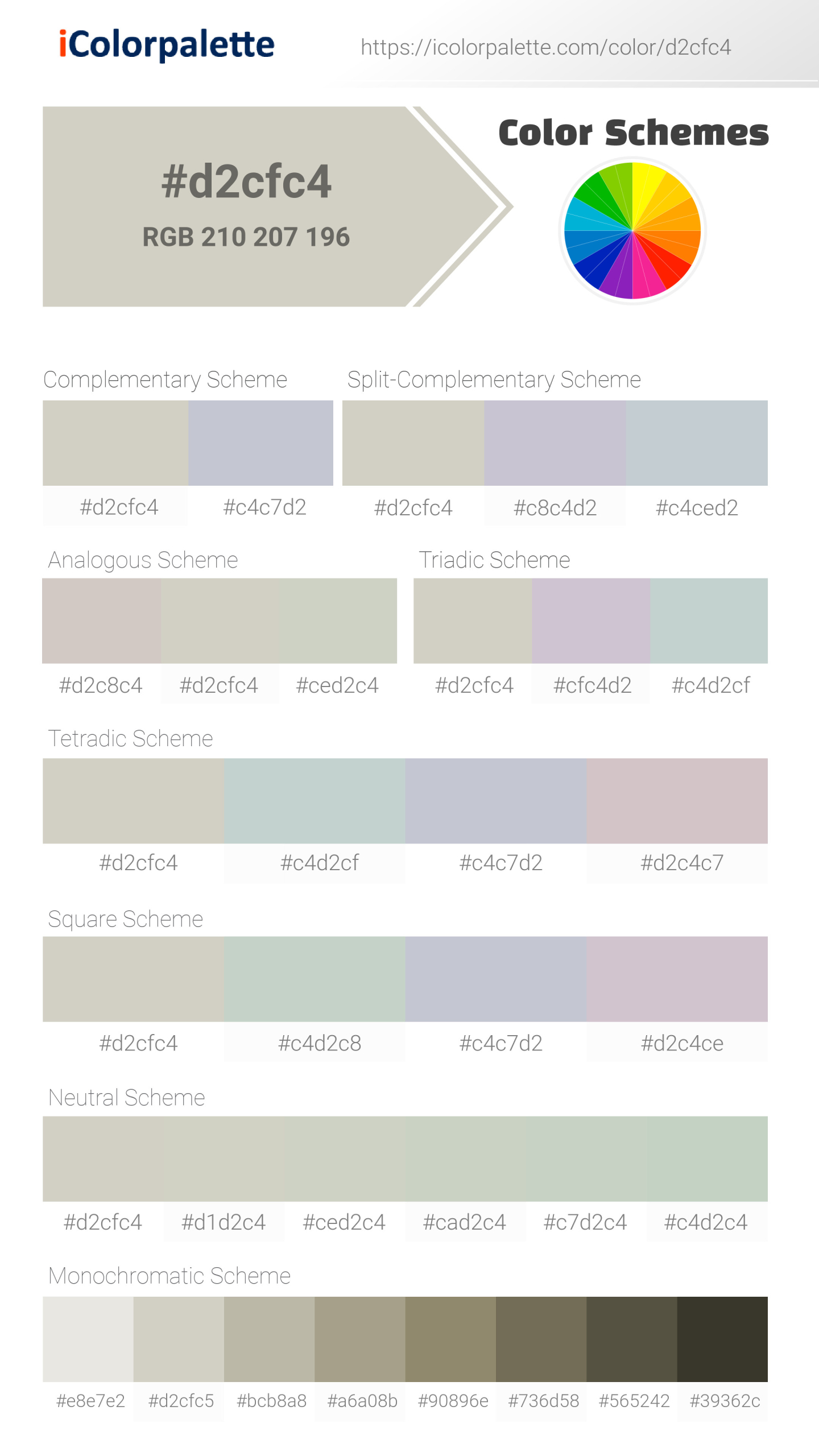 Hex Color #d2cfc4 information | Hsl | Rgb | Pantone