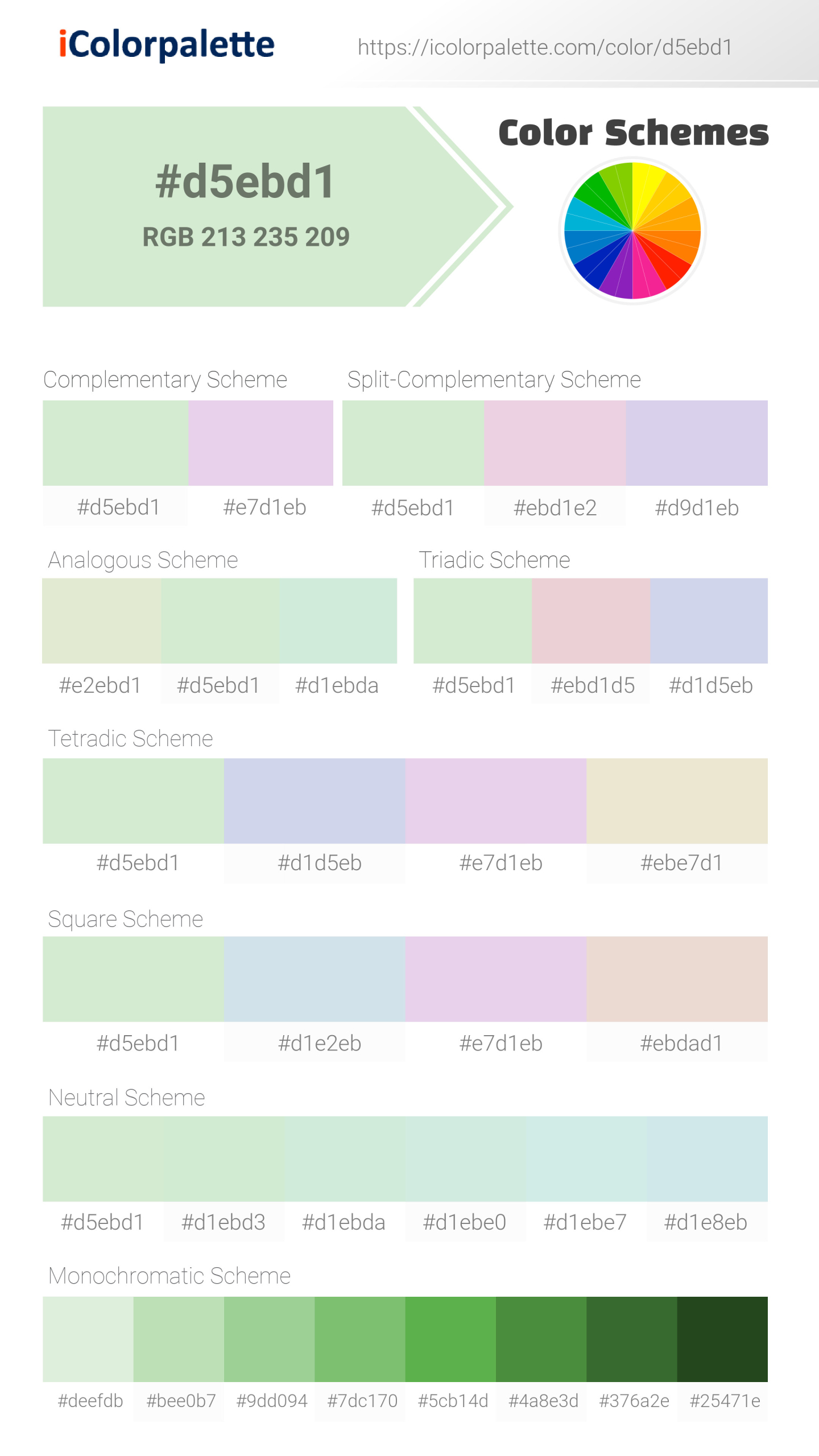Hex Color #d5ebd1 | Printing Match PANTONE 9561 U | Color conversion ...