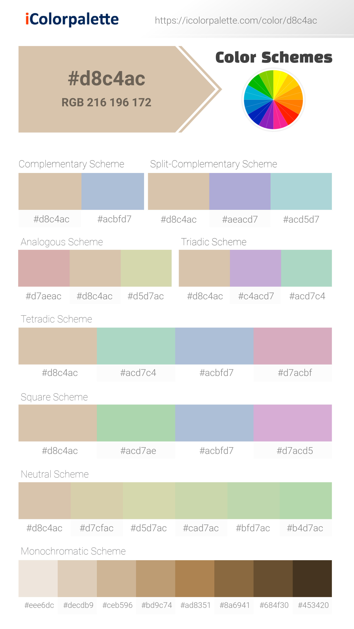 Hex Color #d8c4ac | Pantone PANTONE 14-1210 TPG | Hsl | Rgb