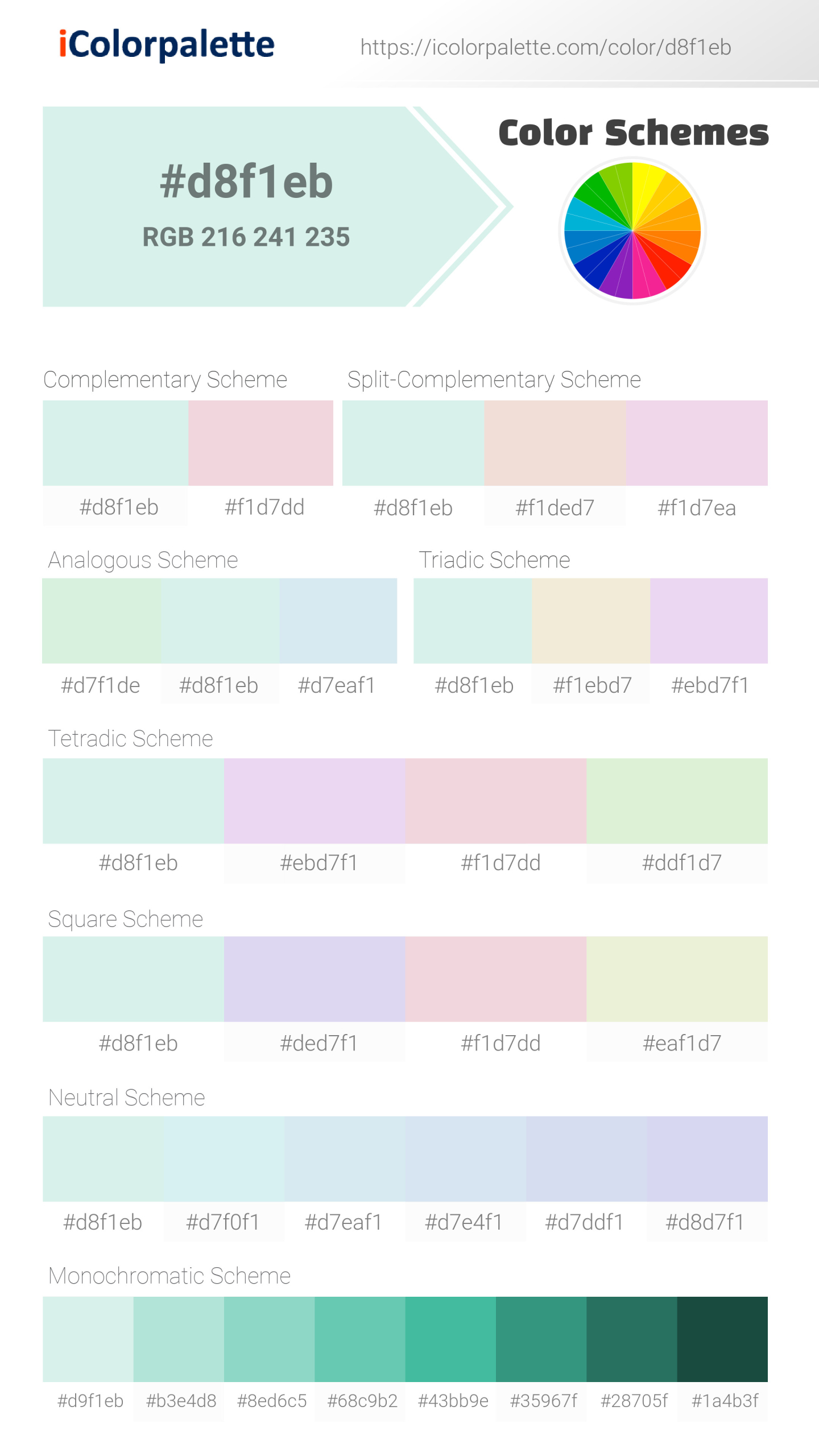 Green Frosting Color | d8f1eb | Color conversion CMYK | Hsl | Rgb ...