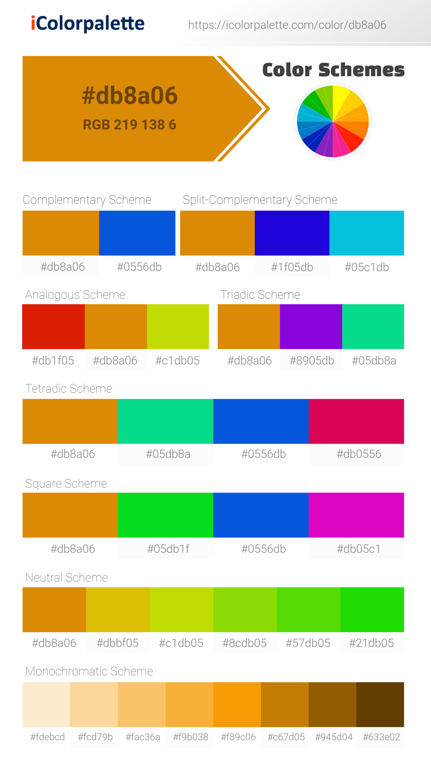 Hex Color #db8a06 information | Hsl | Rgb | Pantone