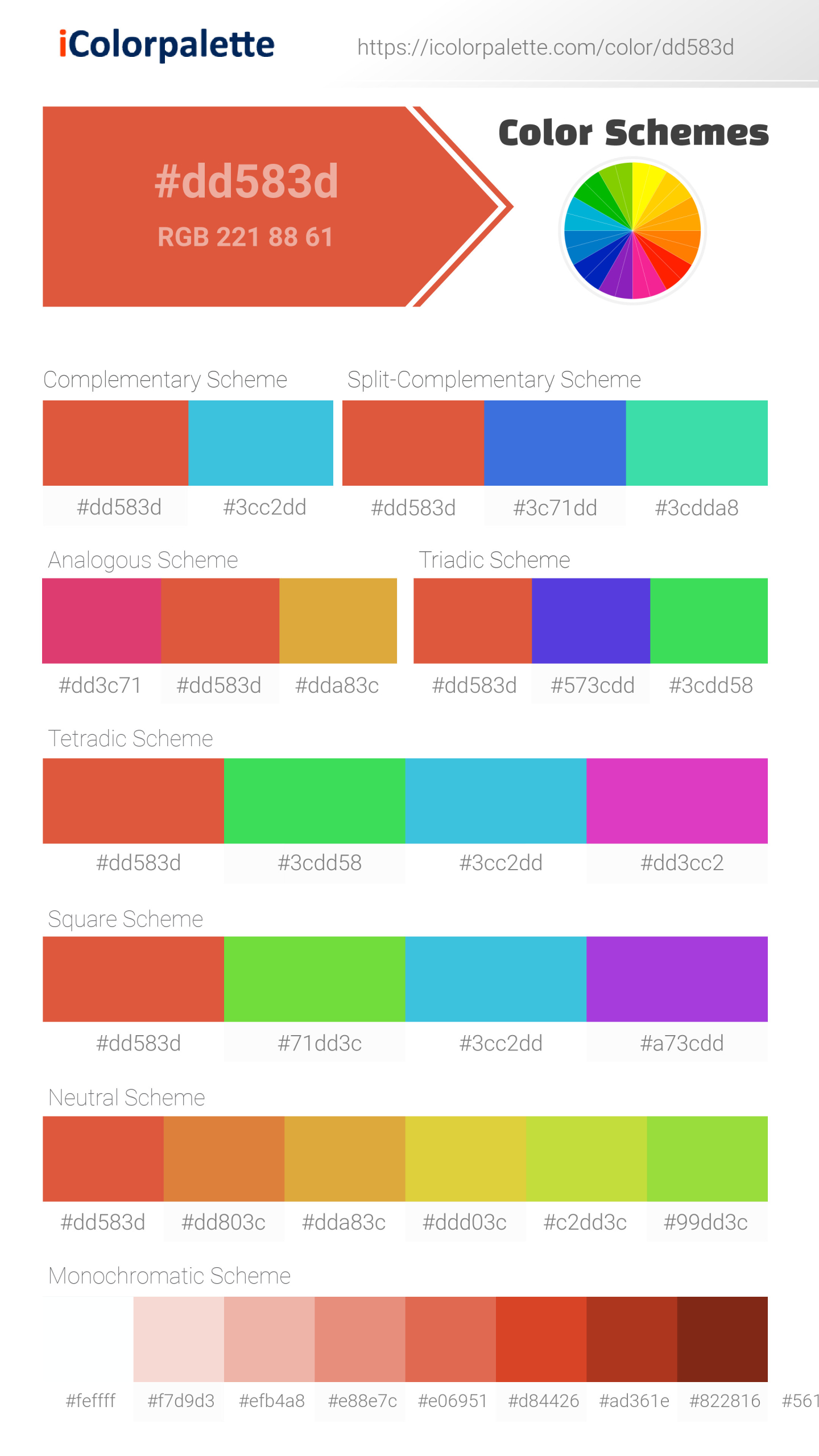 Pantone 7625 Cp Color | Hex color Code #DD583D information | Hsl | Rgb ...