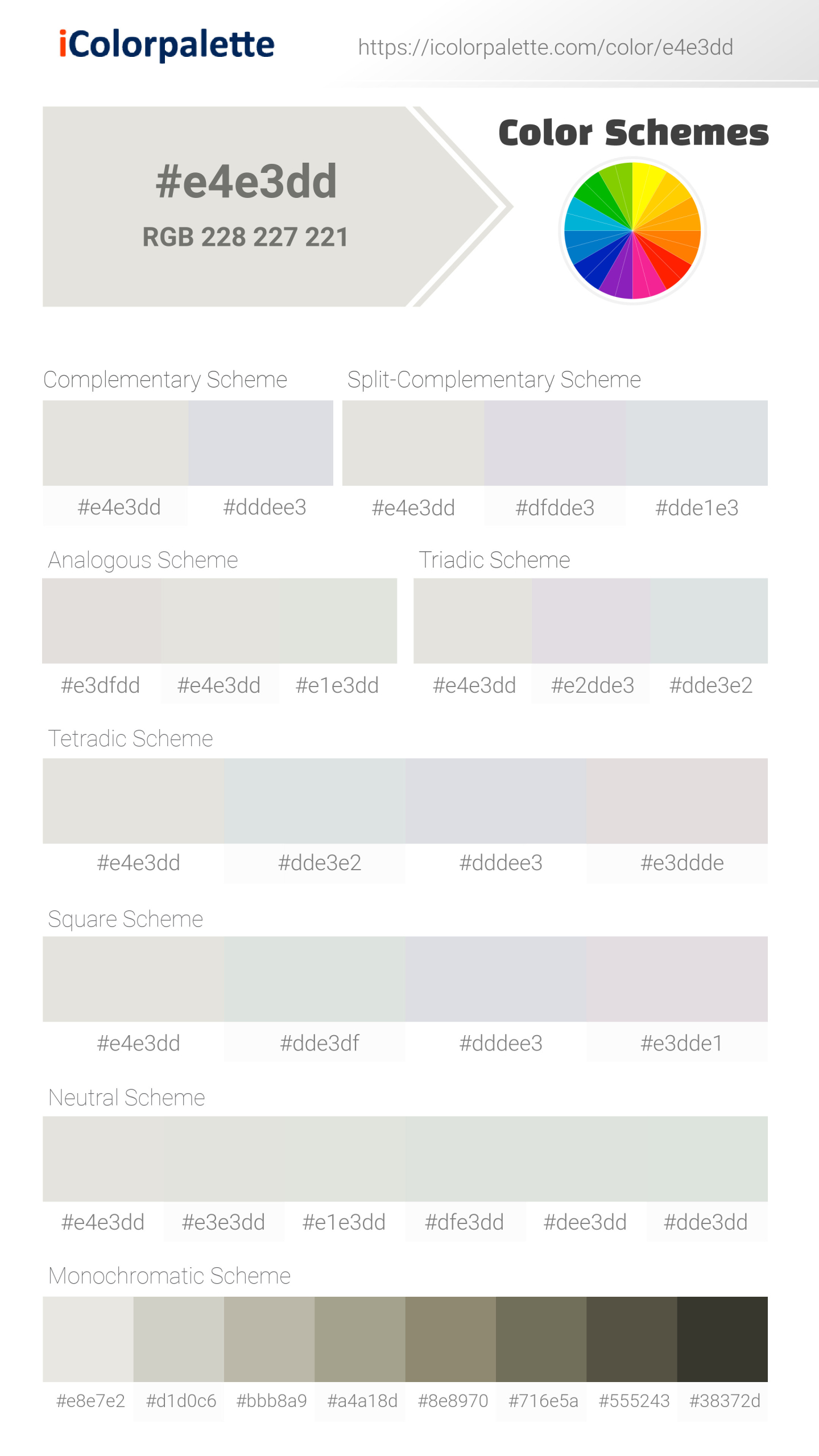Hex Color #e4e3dd information | Hsl | Rgb | Pantone