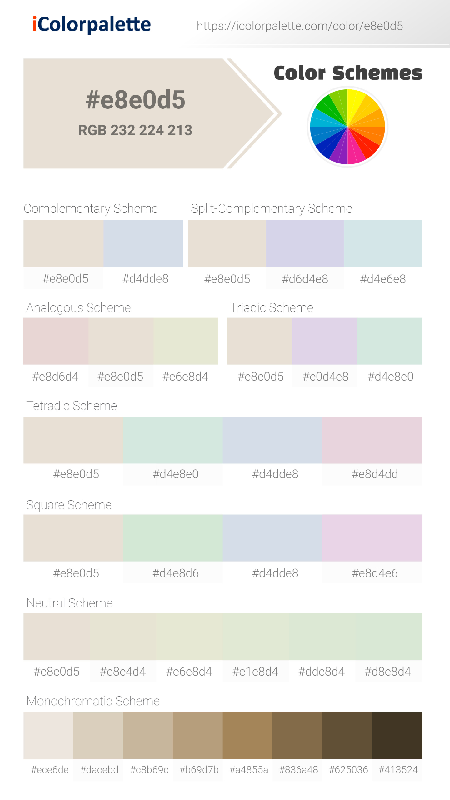 Aquarelle Beige Color | e8e0d5 information | Hsl | Rgb | Pantone