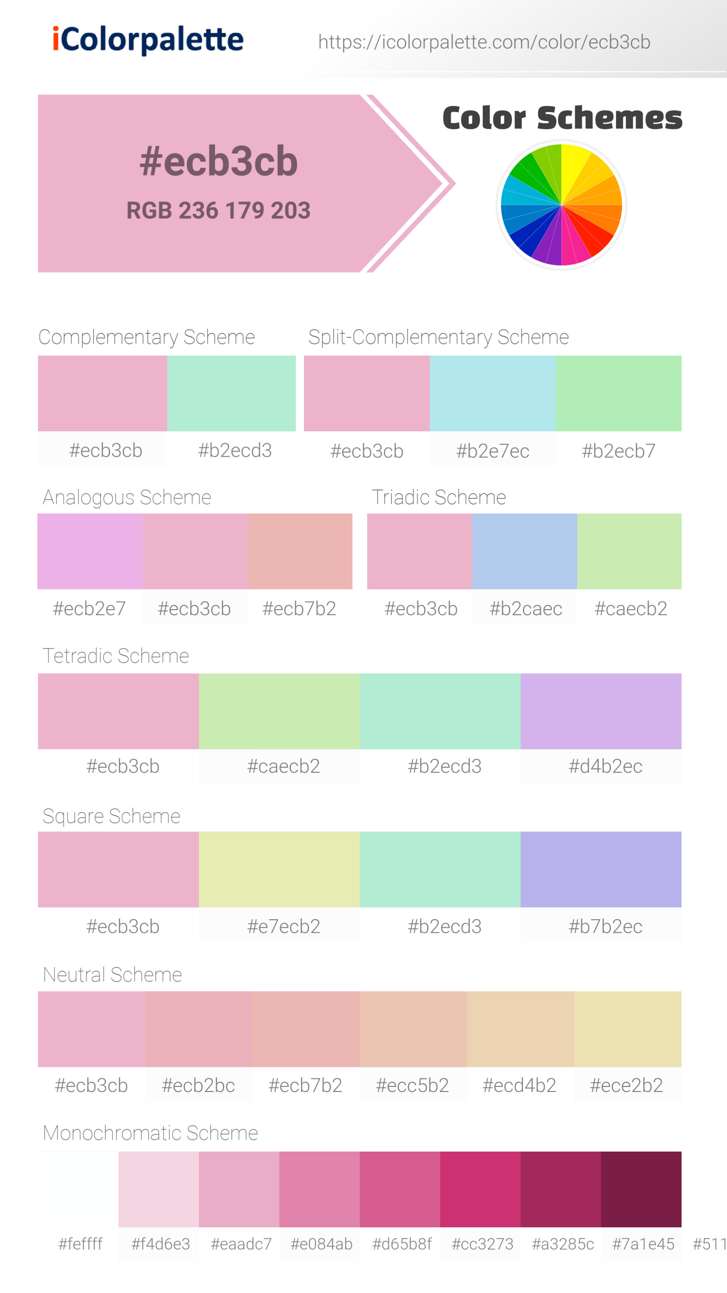 Hex Color #ecb3cb information | Hsl | Rgb | Pantone