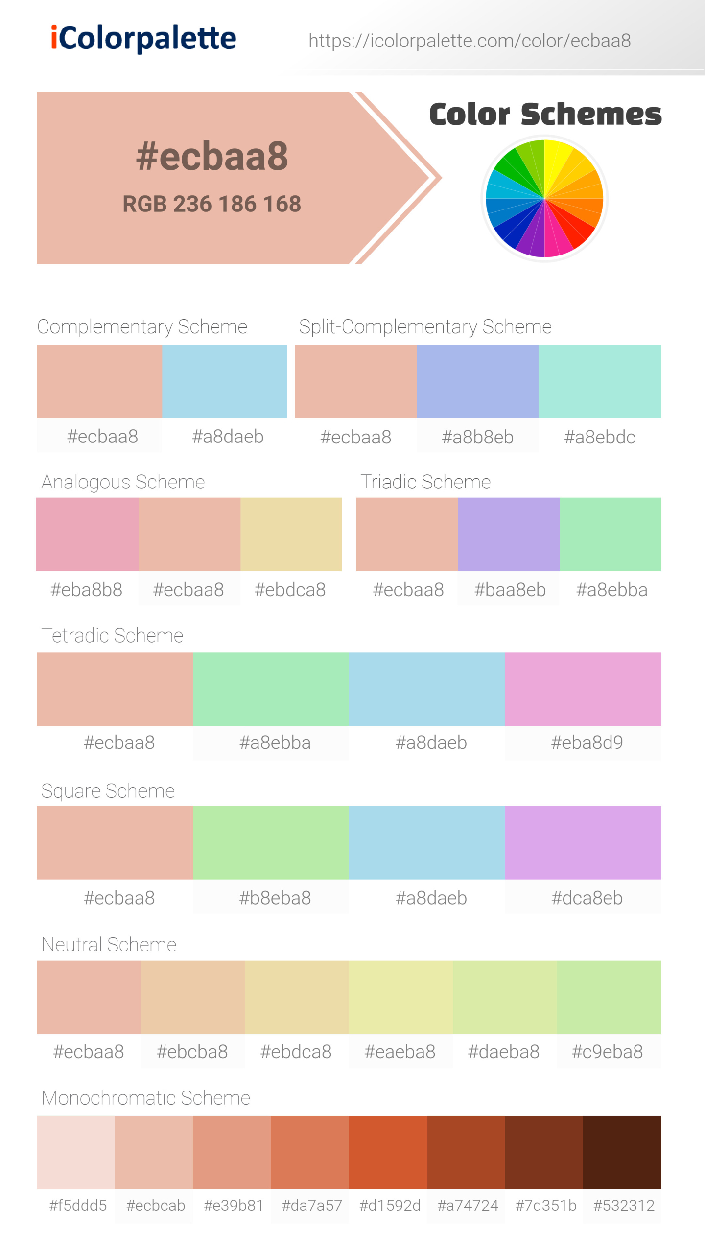 Hex Color #ecbaa8 information | Hsl | Rgb | Pantone