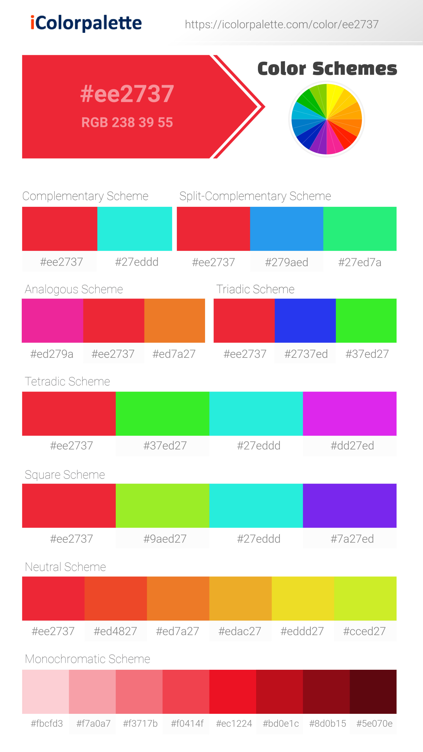 Pantone 1788 C Color | Hex color Code #ee2737 information | Hsl | Rgb ...