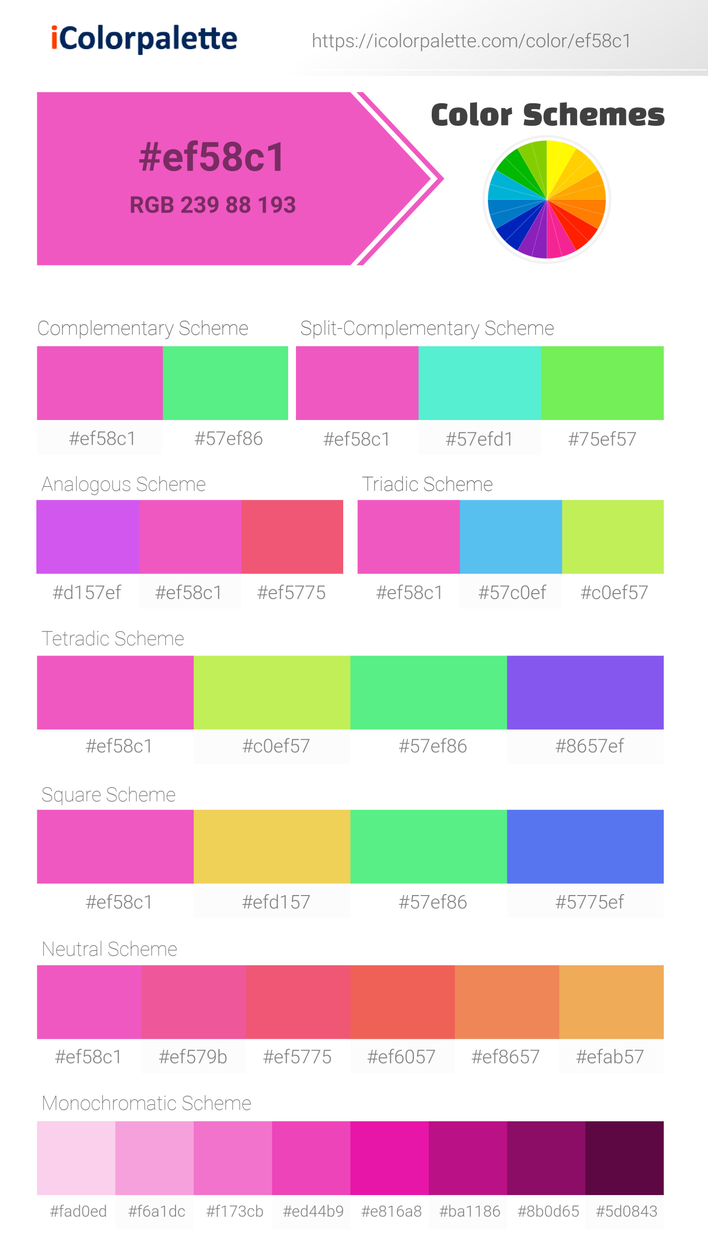 Kinky Pinky (similar) Color | ef58c1 | Color conversion CMYK | Hsl ...