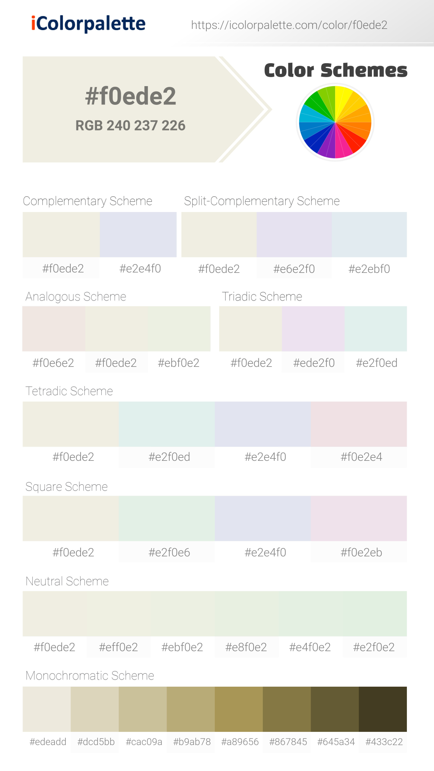 Hex Color #f0ede2 information | Hsl | Rgb | Pantone