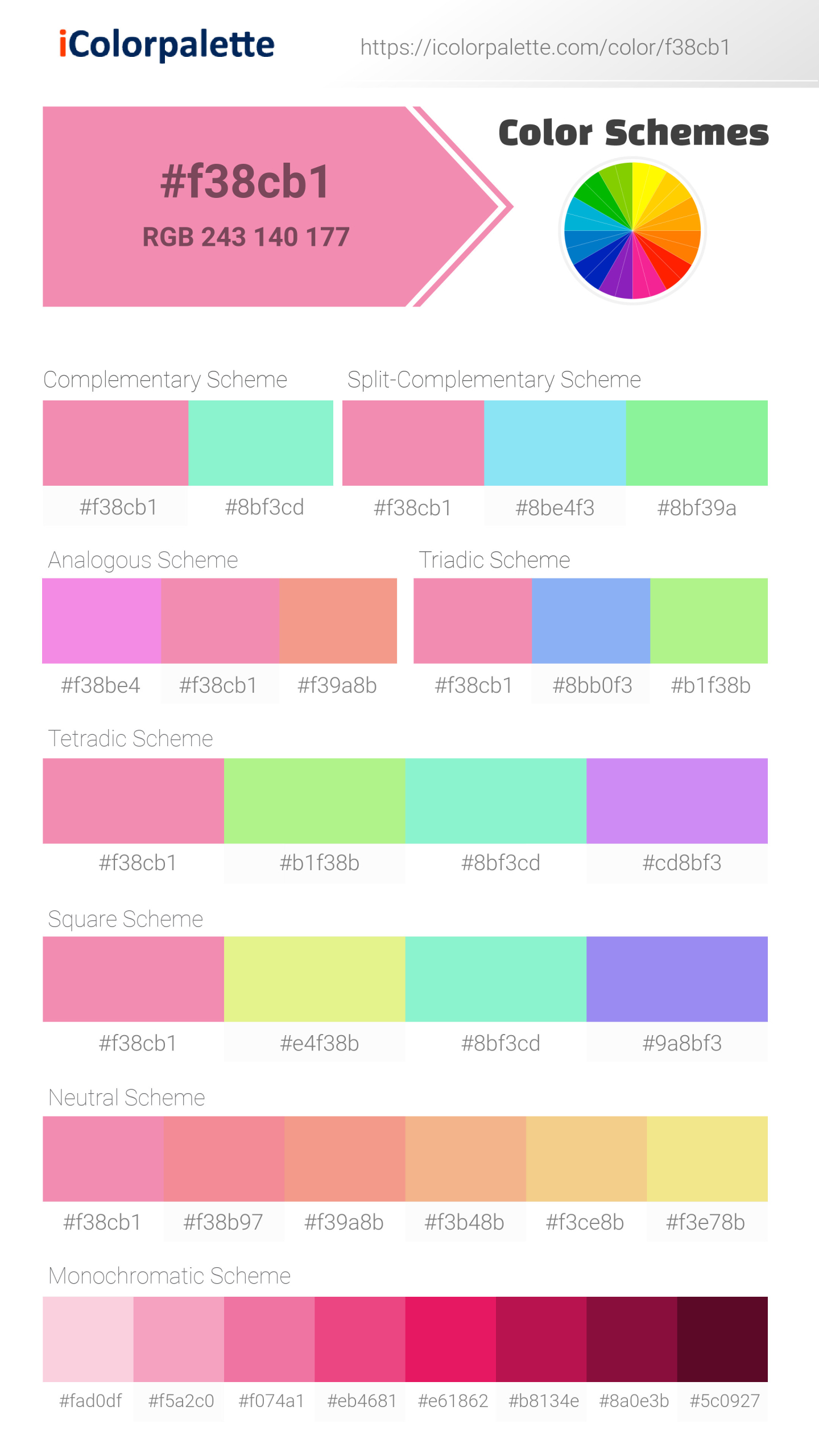 Hex Color #f38cb1 information | Hsl | Rgb | Pantone