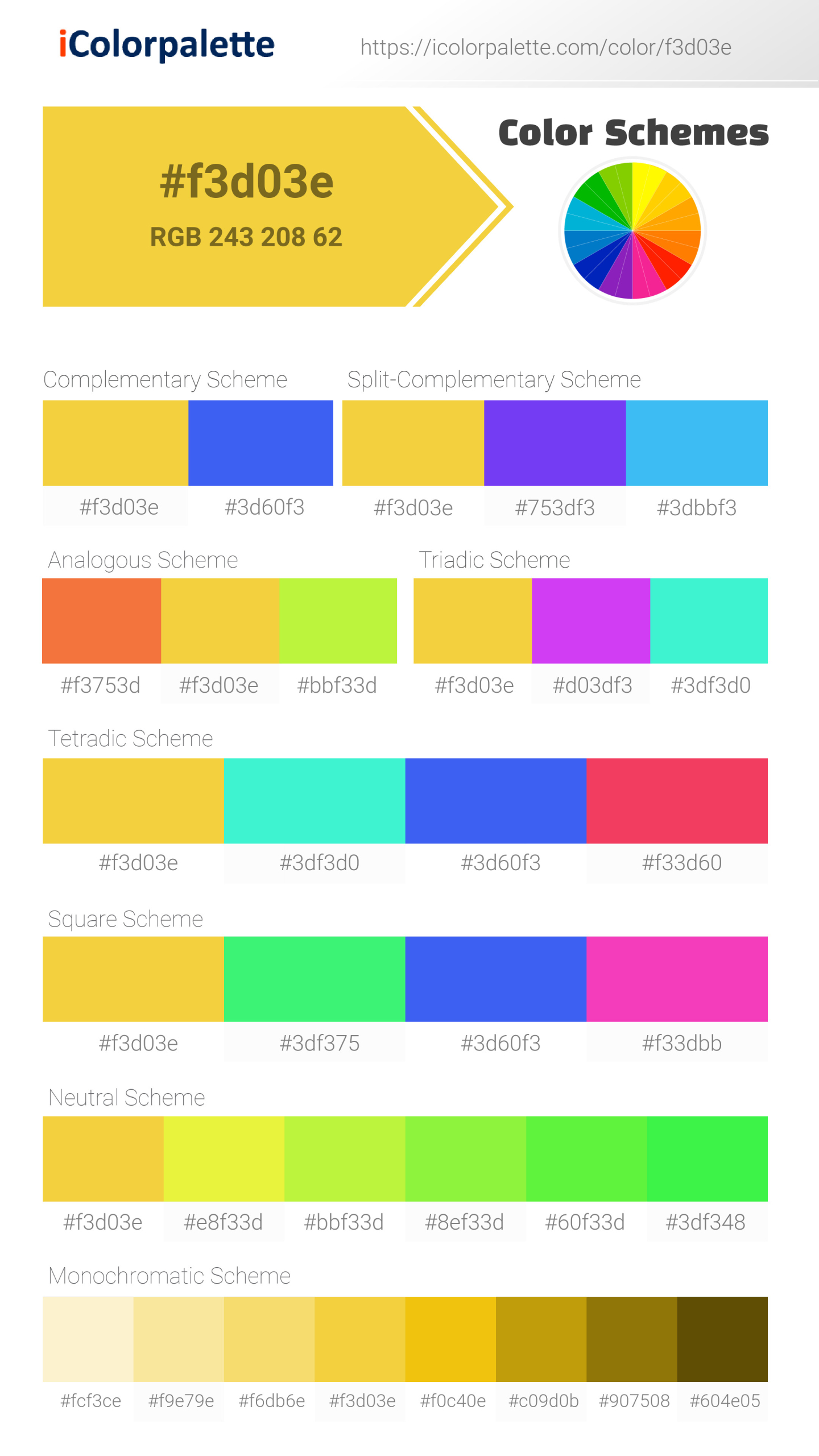 Hex Color #f3d03e information | Hsl | Rgb | Pantone