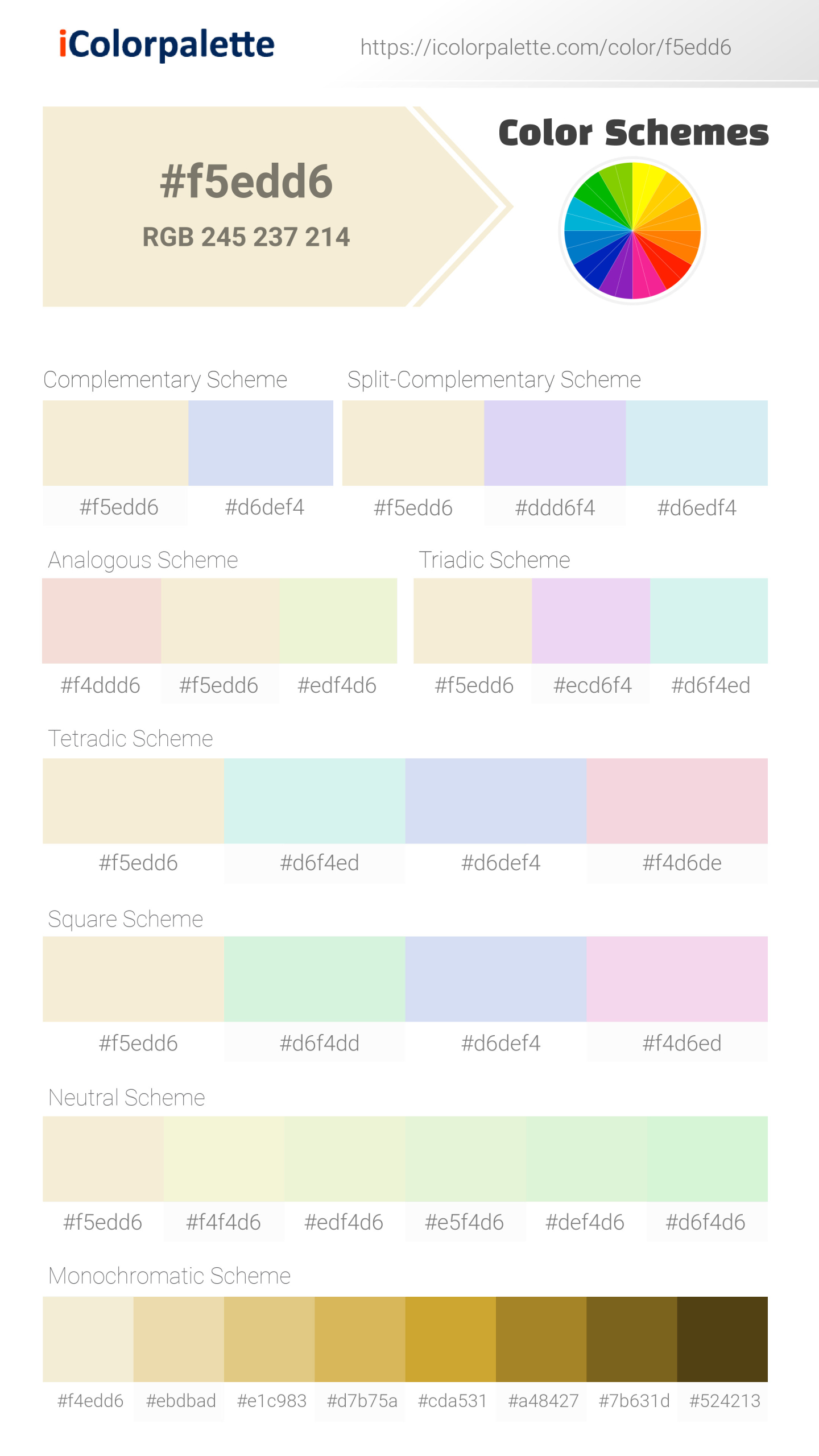 Hex Color #f5edd6 information | Hsl | Rgb | Pantone