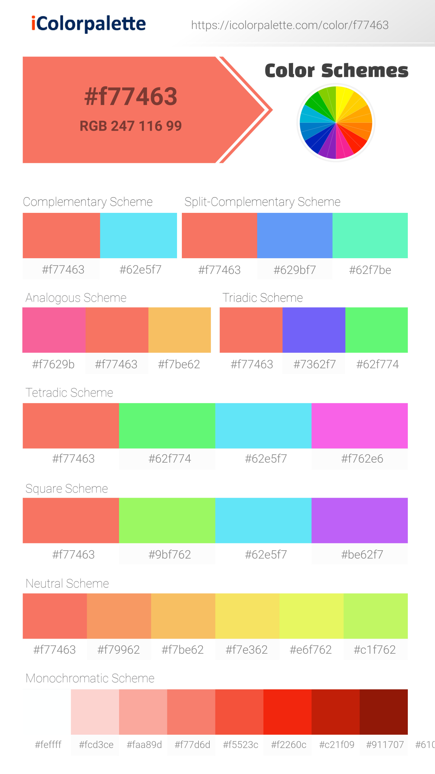 Hex Color #f77463 | Printing Match PANTONE 16-1541 TPX | Color ...