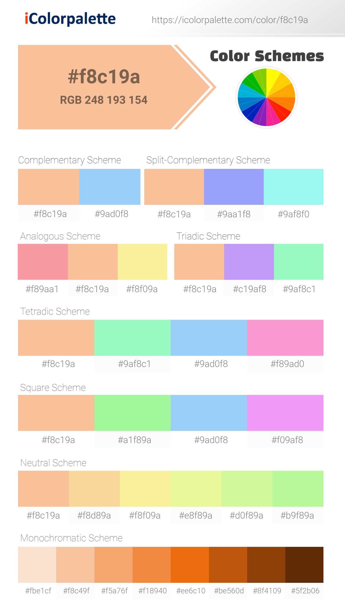 Hex Color #f8c19a information | Hsl | Rgb | Pantone