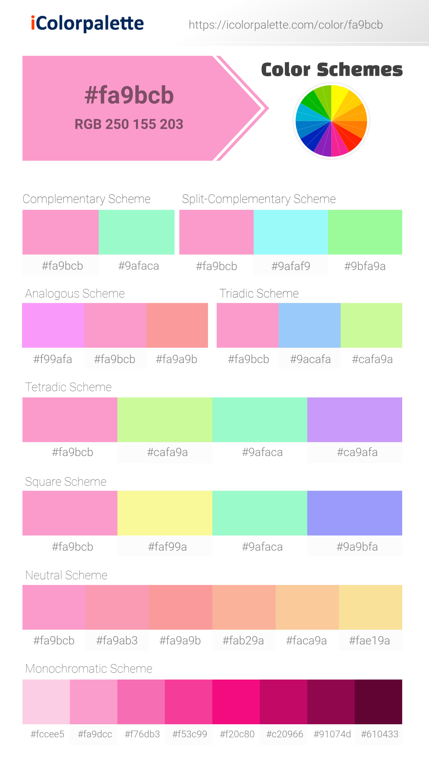 Hex Color #fa9bcb information | Hsl | Rgb | Pantone
