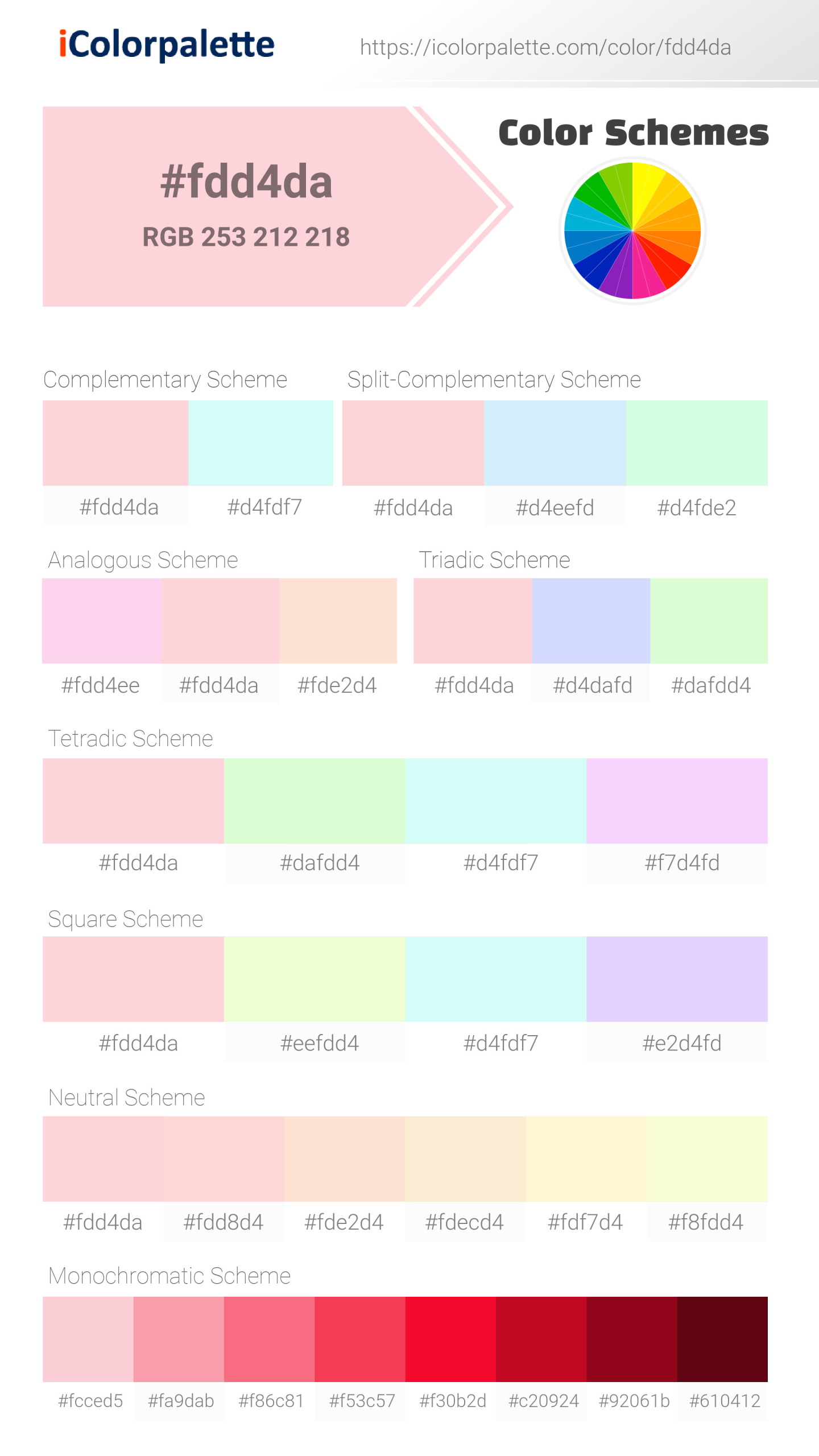 Hex Color #fdd4da information | Hsl | Rgb | Pantone