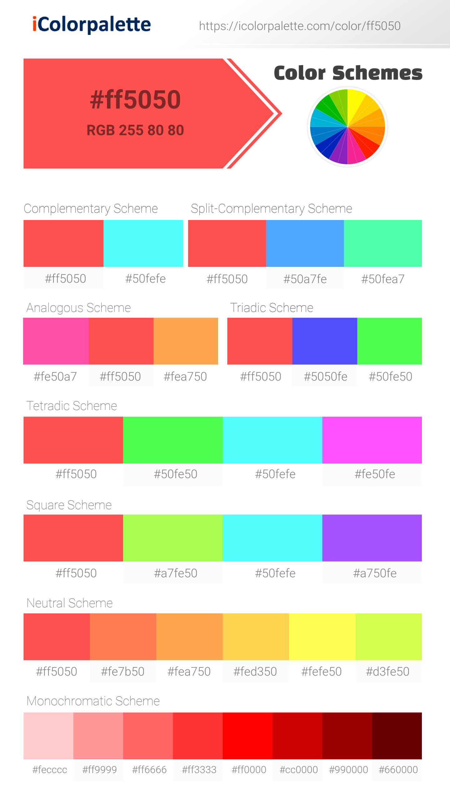 Fluorescent Red (similar) Color | ff5050 information | Hsl | Rgb | Pantone