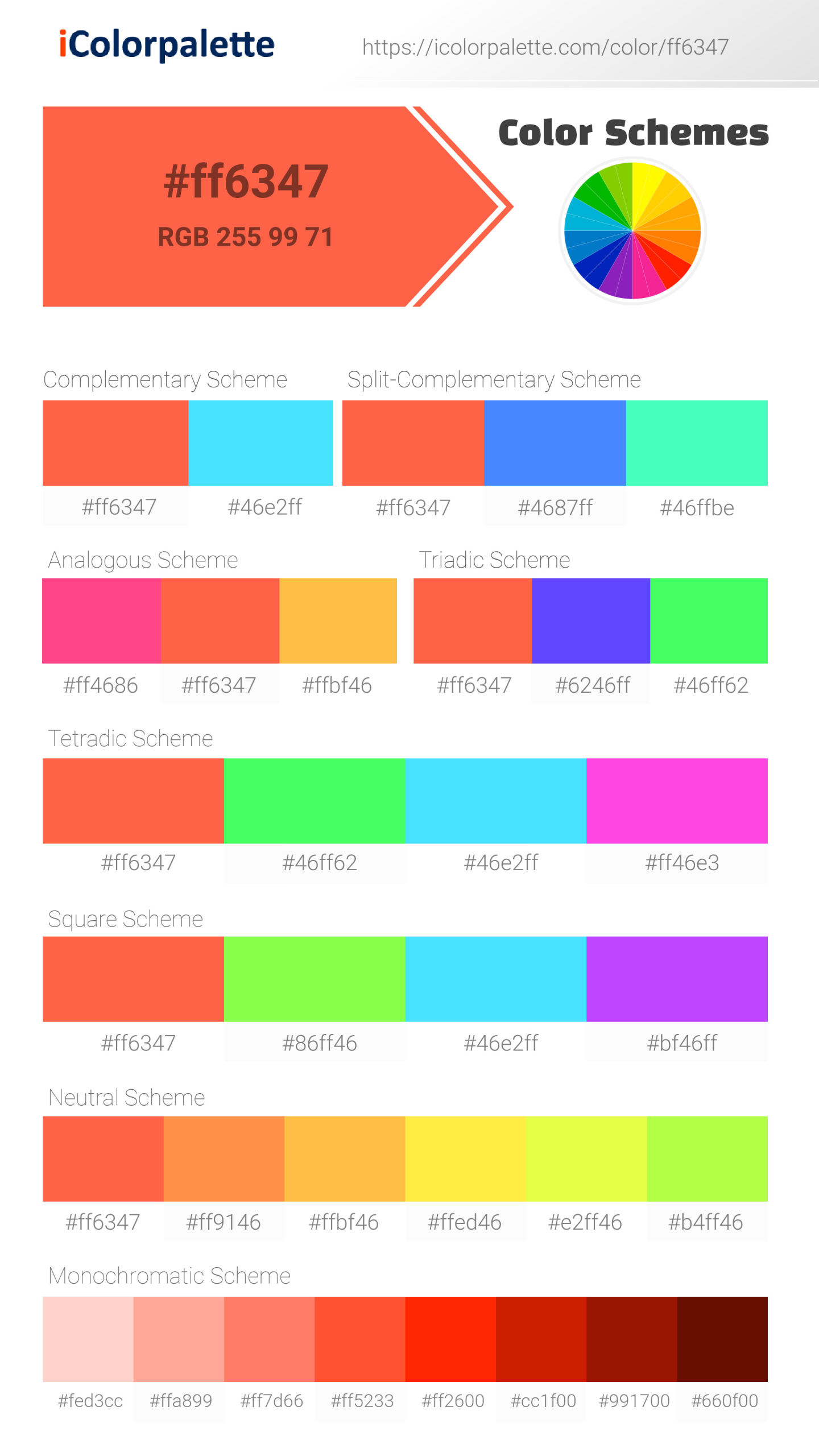Tomato Color | ff6347 information | Hsl | Rgb | Pantone
