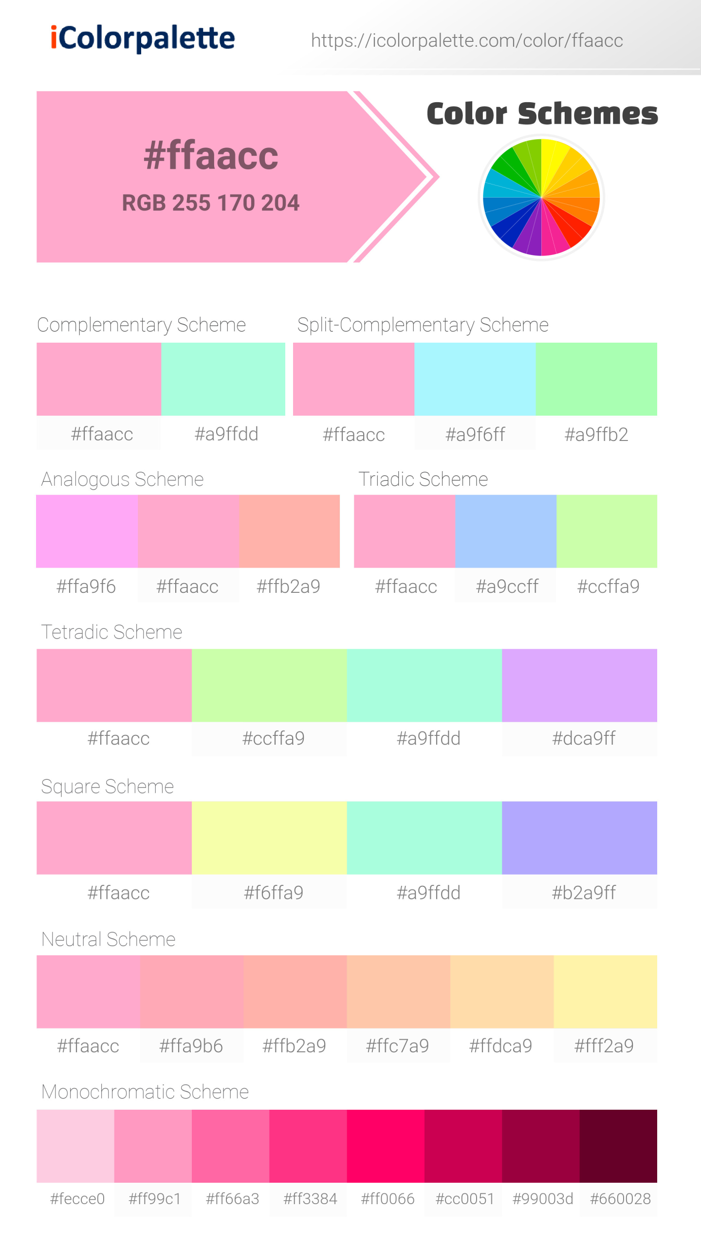 Bazooka Pink (similar) Color | ffaacc information | Hsl | Rgb | Pantone