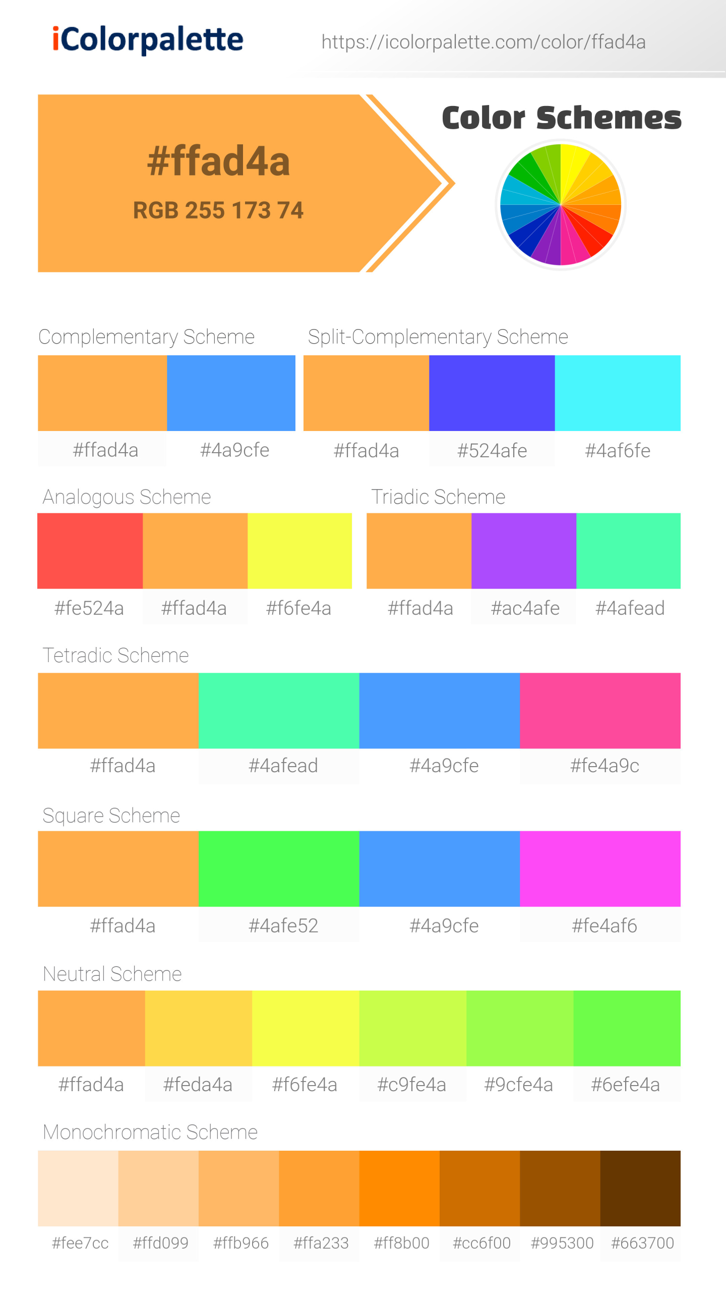 Hex Color #ffad4a | Printing Match PANTONE 14-1050 TPX | Color ...