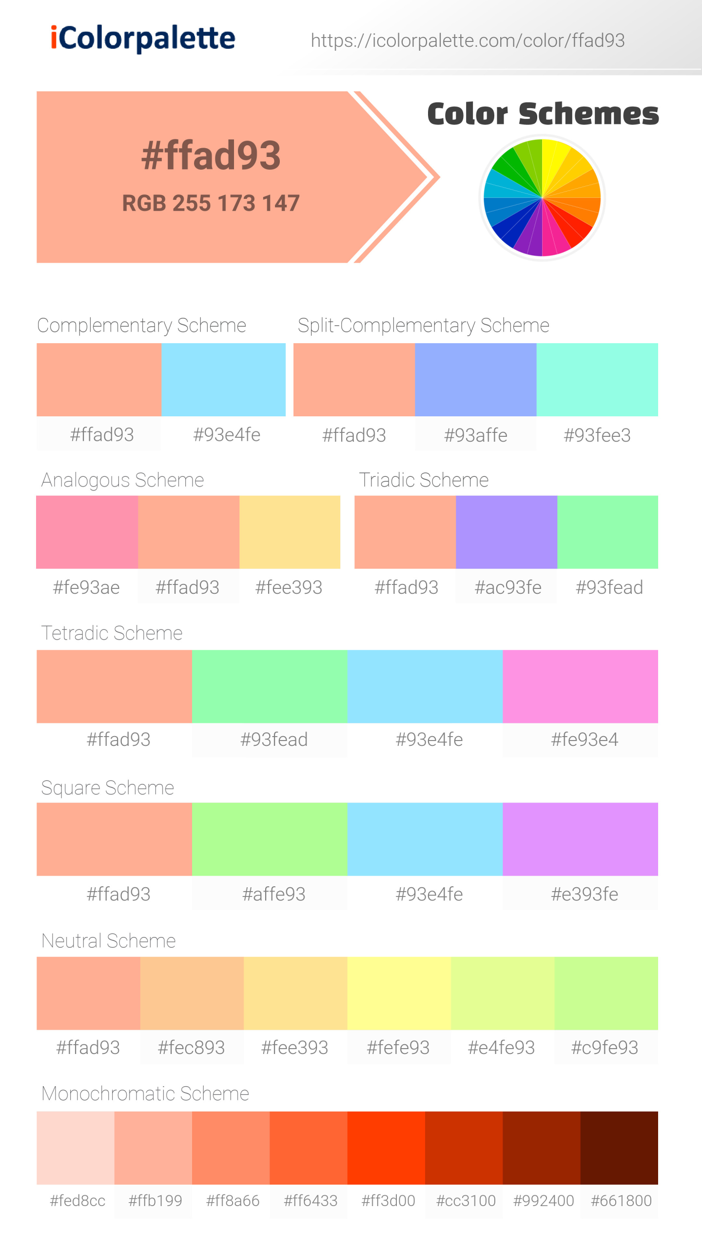 Hex Color #ffad93 information | Hsl | Rgb | Pantone
