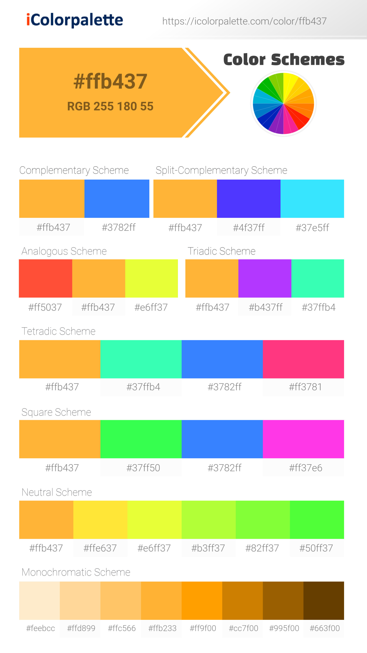 Corona Color | ffb437 | Color conversion CMYK | Hsl | Rgb | Pantone ...
